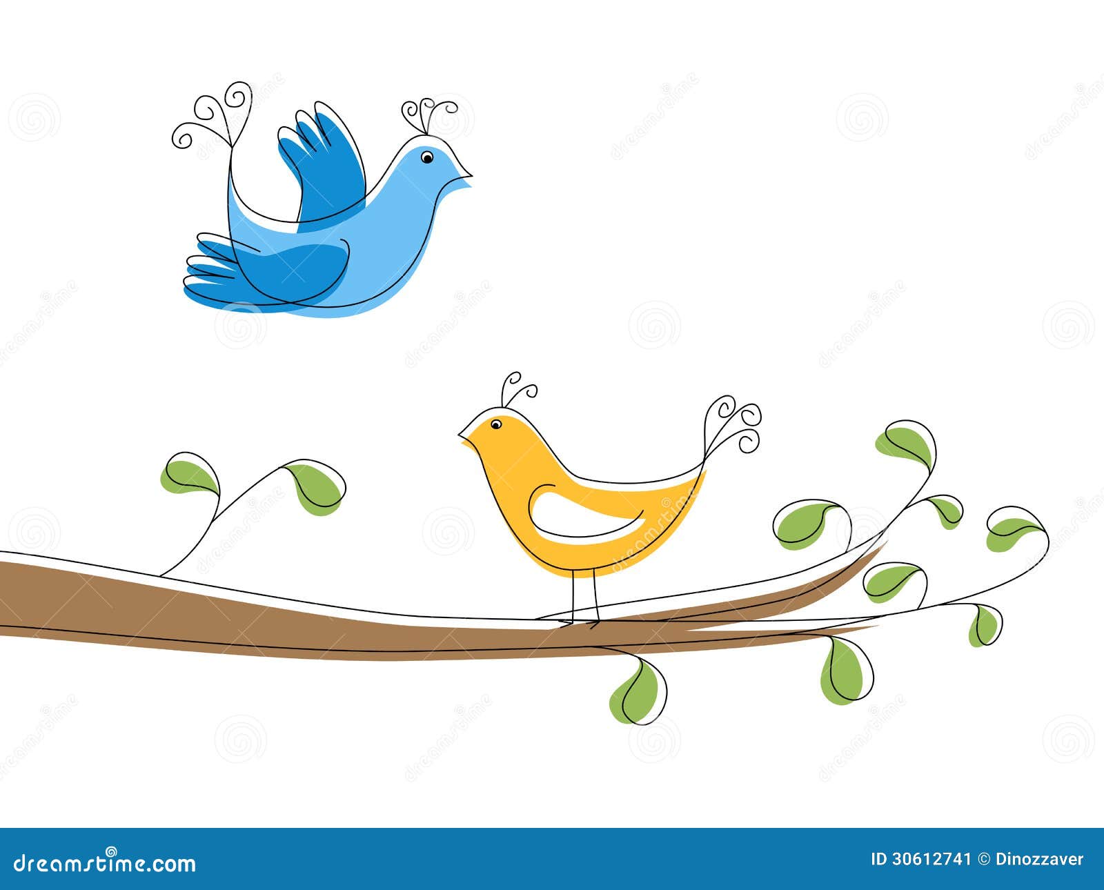 Two Birds on the Tree Branch Stock Illustration - Illustration of ...