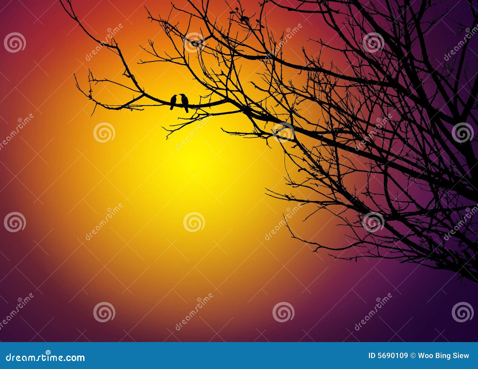 Two Birds on Tree in Sunset Stock Illustration - Illustration of season ...