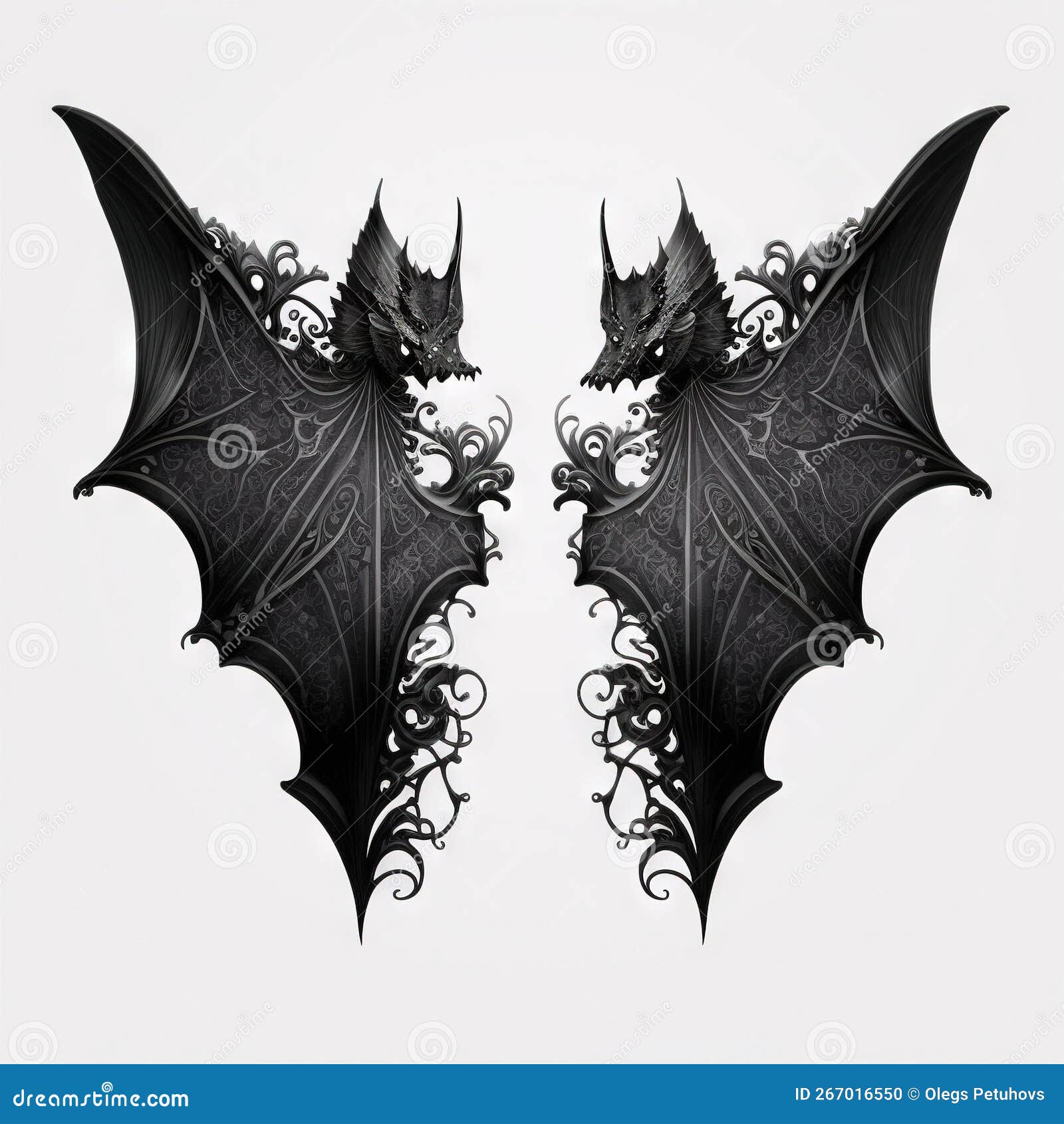 Two Black Bats with Intricate Designs on Them, One of Them is Facing ...