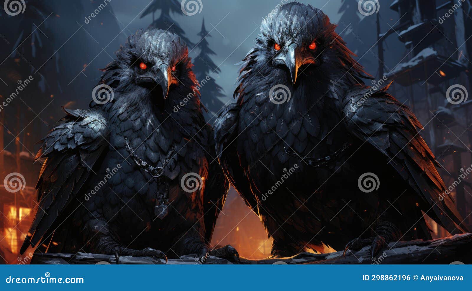 Two Black Birds, Evil Ravens or Crows, Sitting on a Branch Stock ...