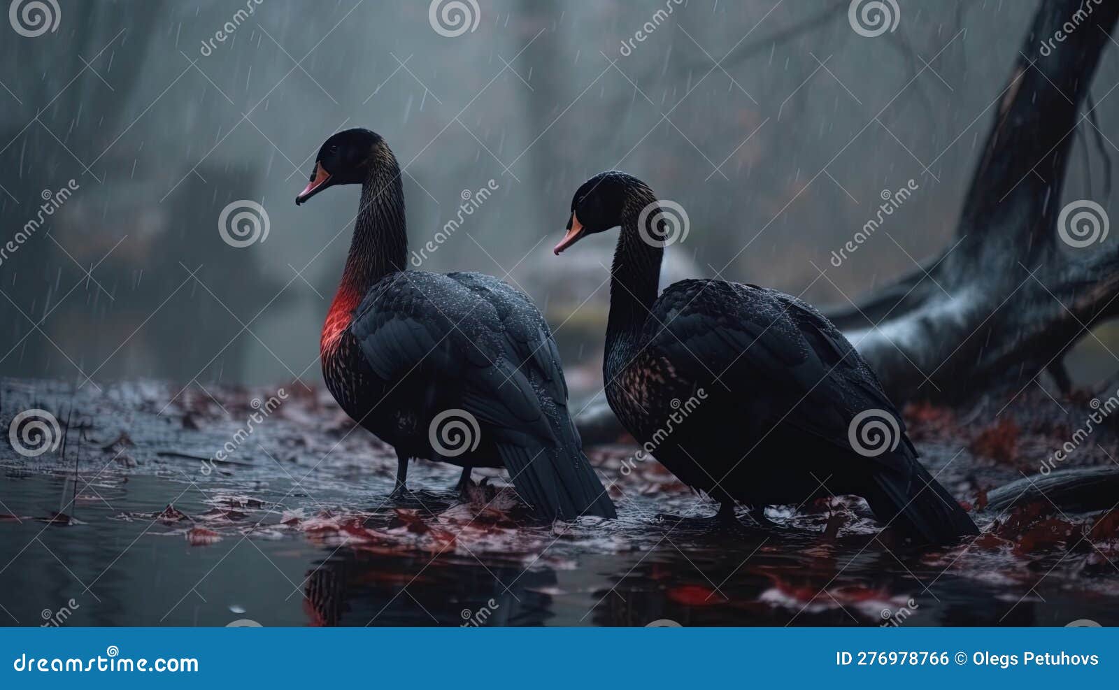 Two Black Birds Standing in a Puddle of Water in the Rain Stock ...