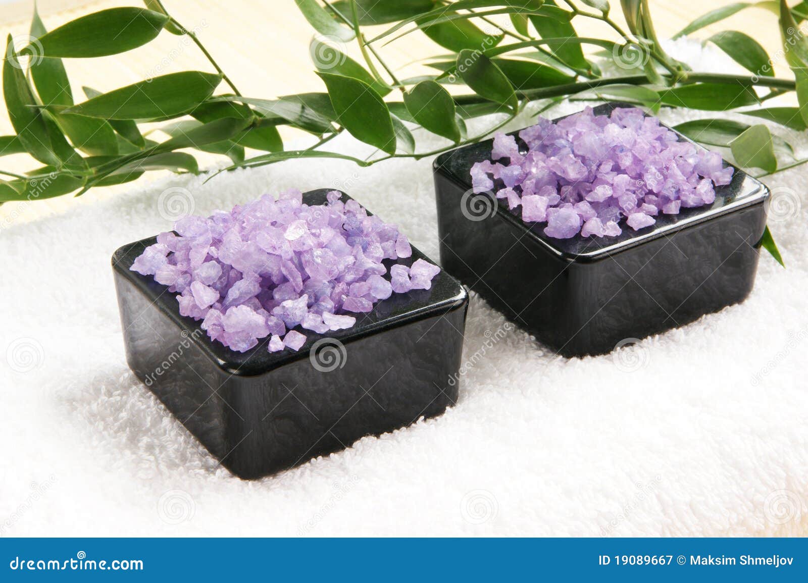 Two Black Bowls Filled with Purple Healing Salt Stock Image - Image of ...