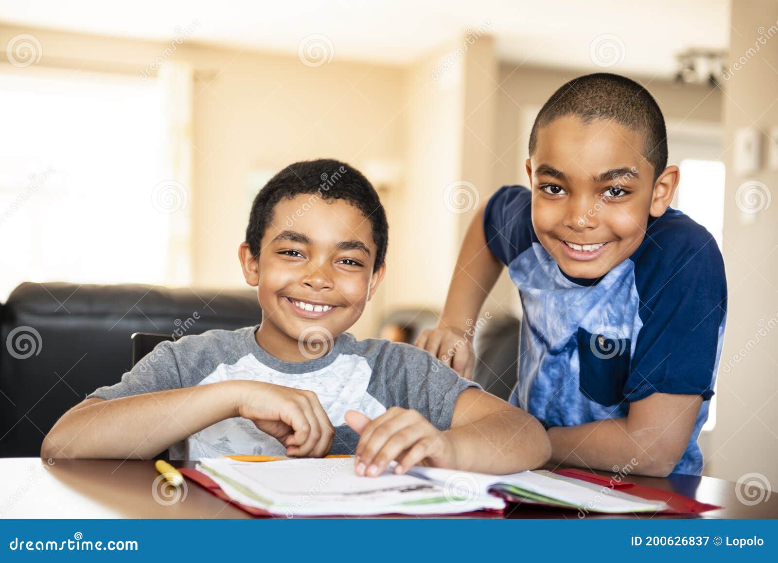 Two Black Brother Child Doing Homework at Home Stock Image - Image of ...