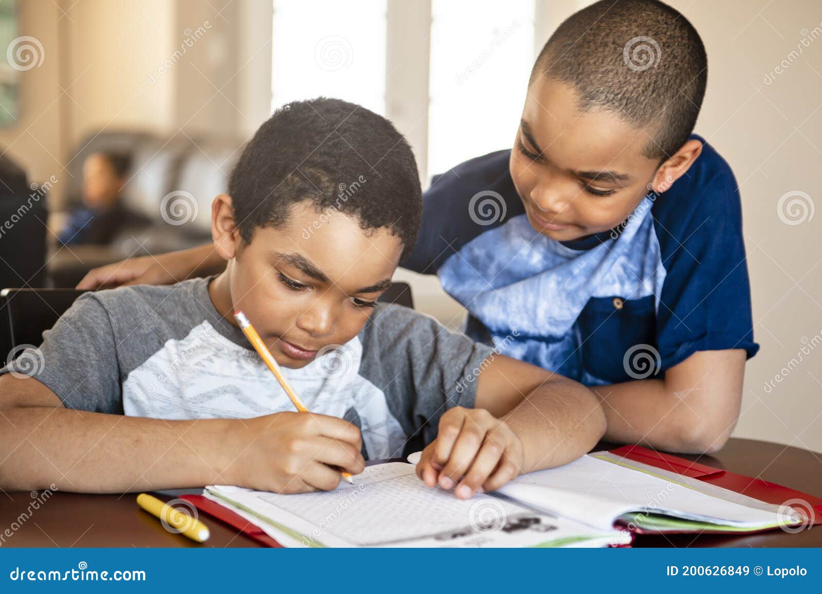 Two Black Brother Child Doing Homework at Home Stock Image - Image of ...