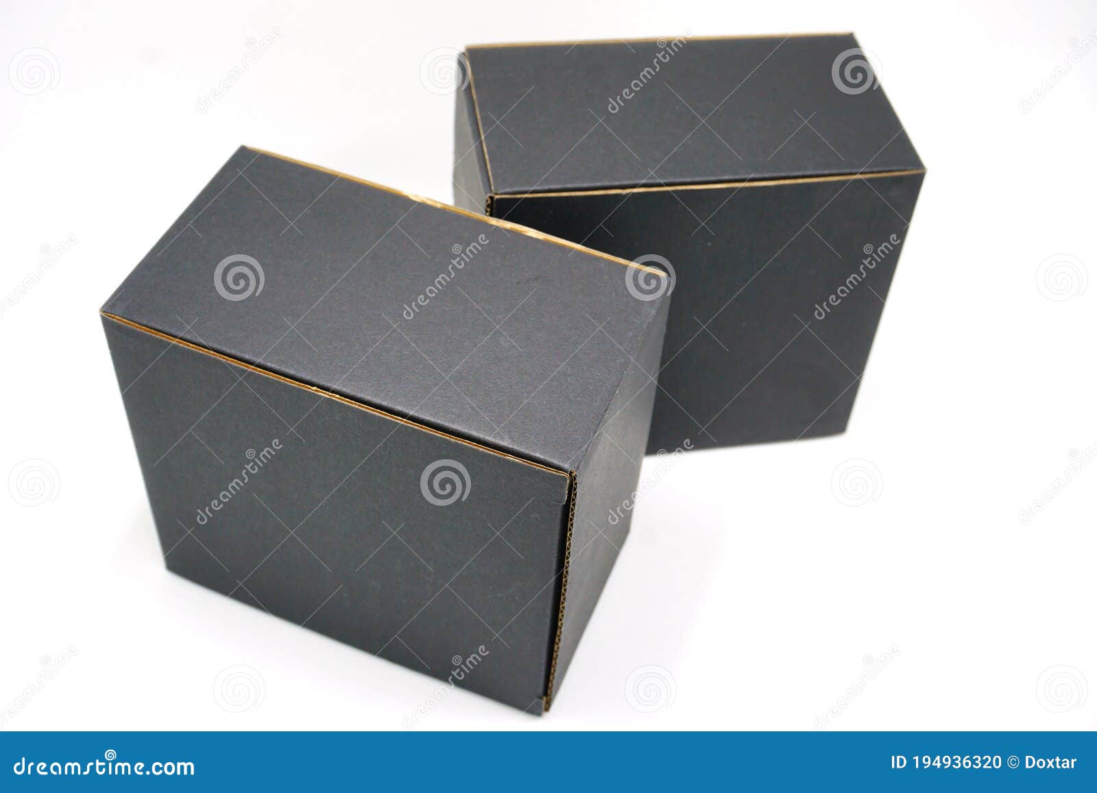 Two Black Cardboard Boxes on White Background Stock Photo - Image of ...