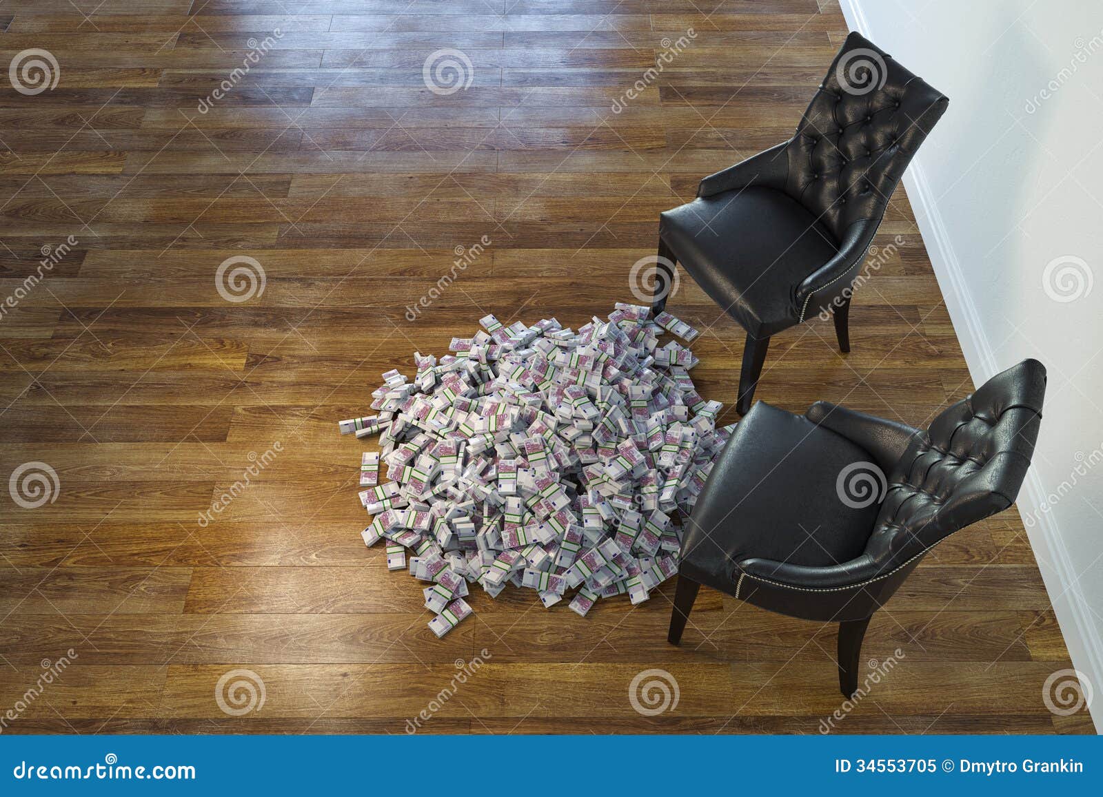 Two Black Chairs in Minimalist Interior with Stack of Money Stock Image ...