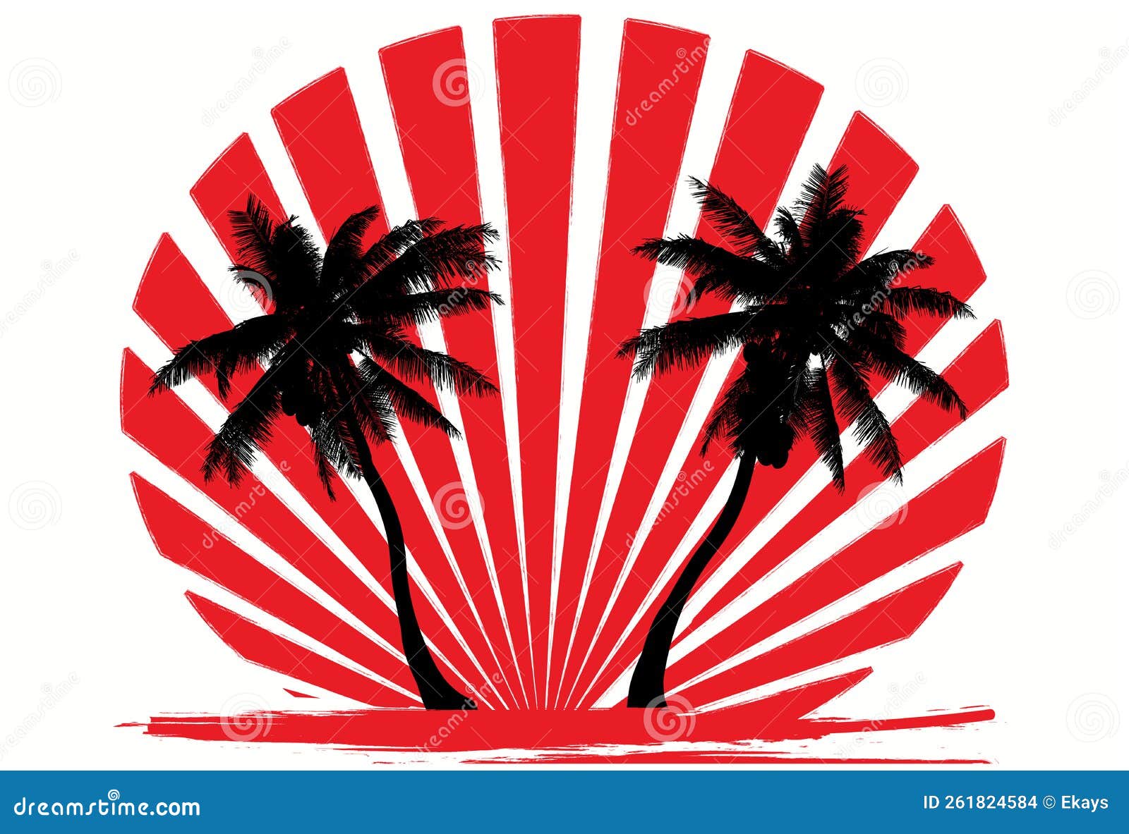 Two Black Coconut Trees and Red Rays in a Circle Stock Vector ...