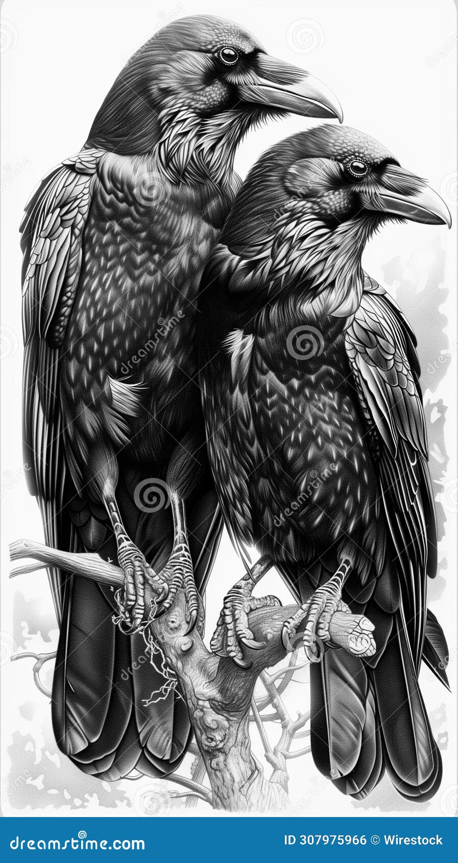 Two Black Crows Sitting on Top of a Tree Branch Together Stock Photo ...