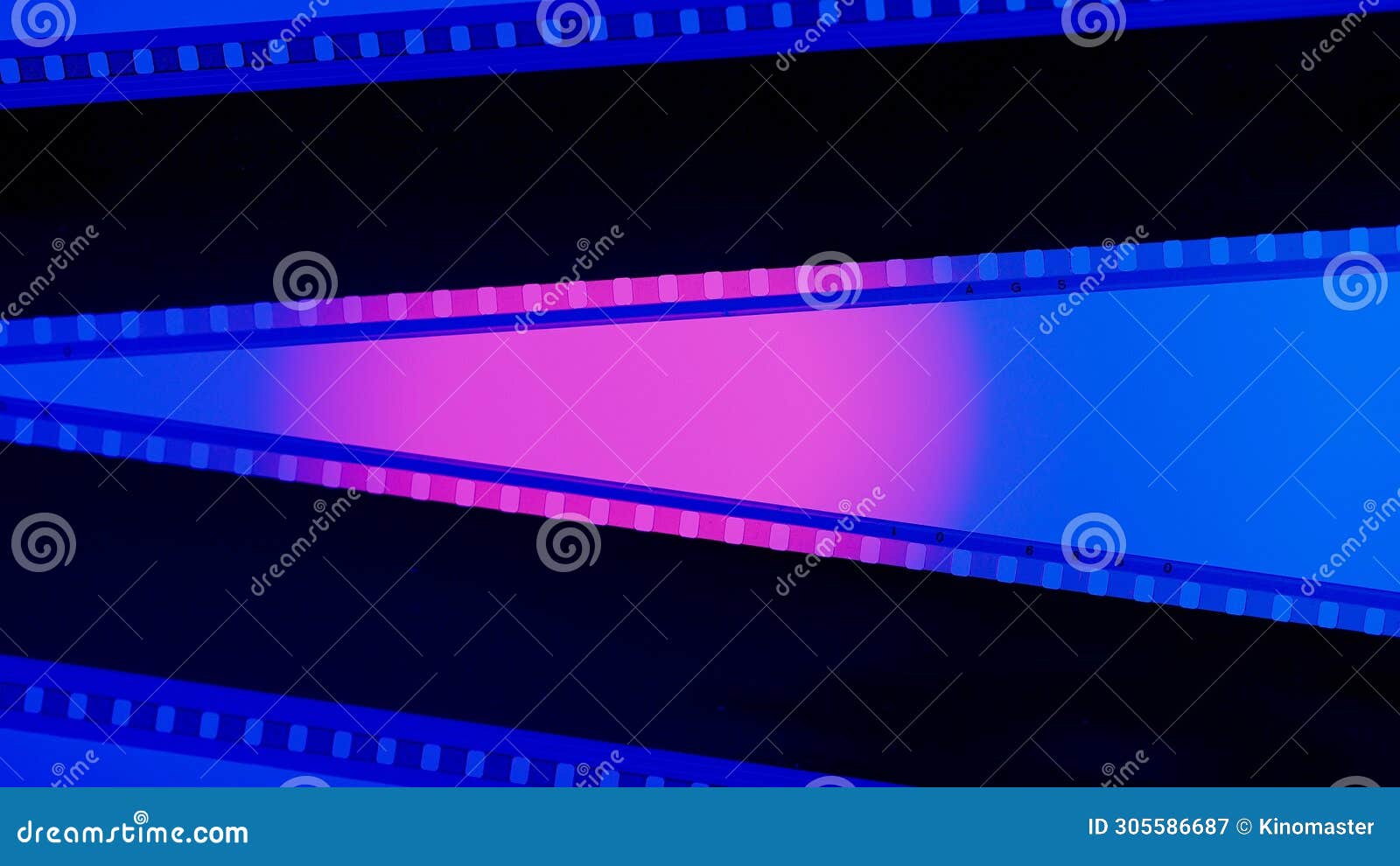 Two Black Film Strips on Blue Background Close Up. 35mm Film Slide ...