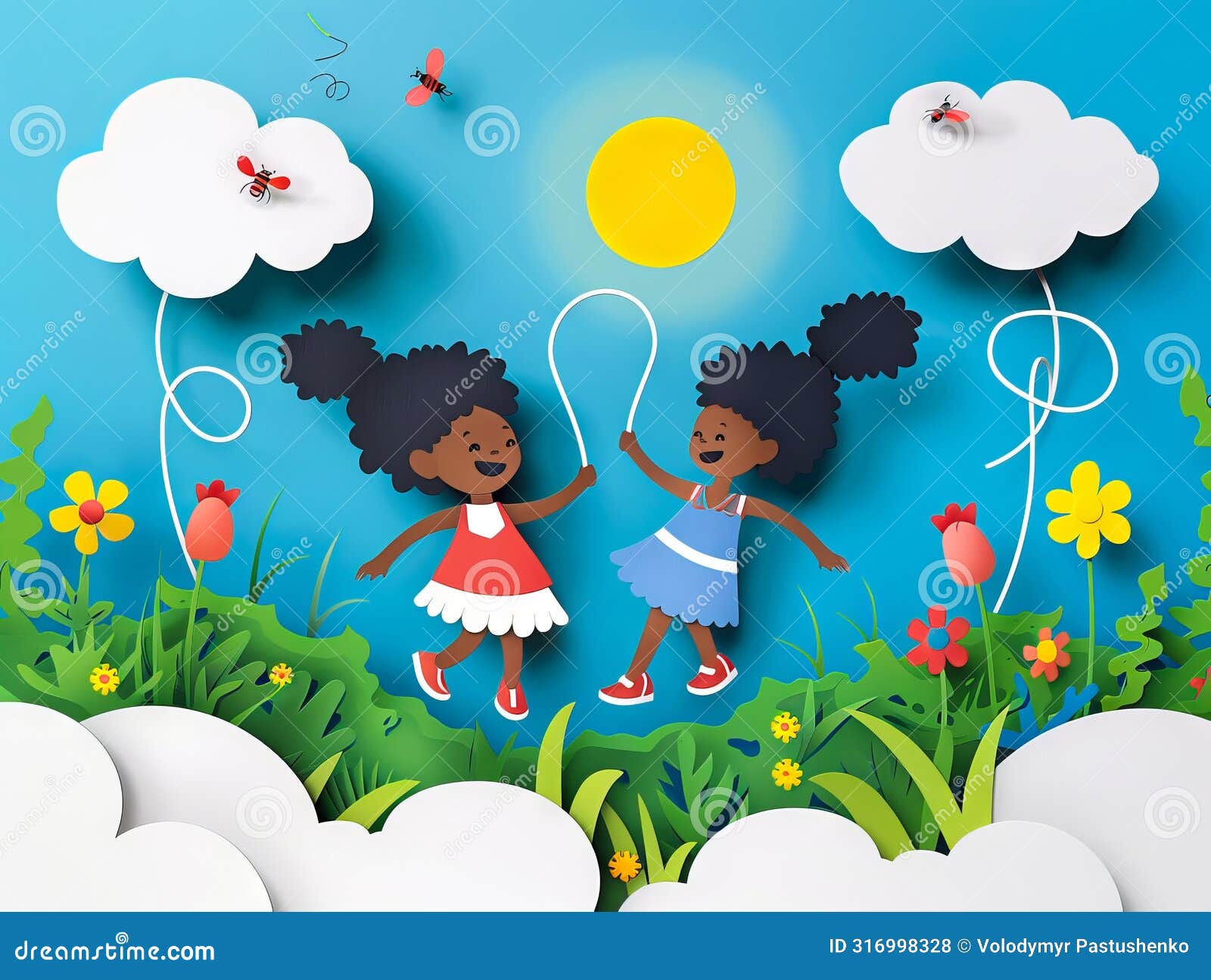 Two Black Girls Playing with a Rope in the Field Stock Photo - Image of ...