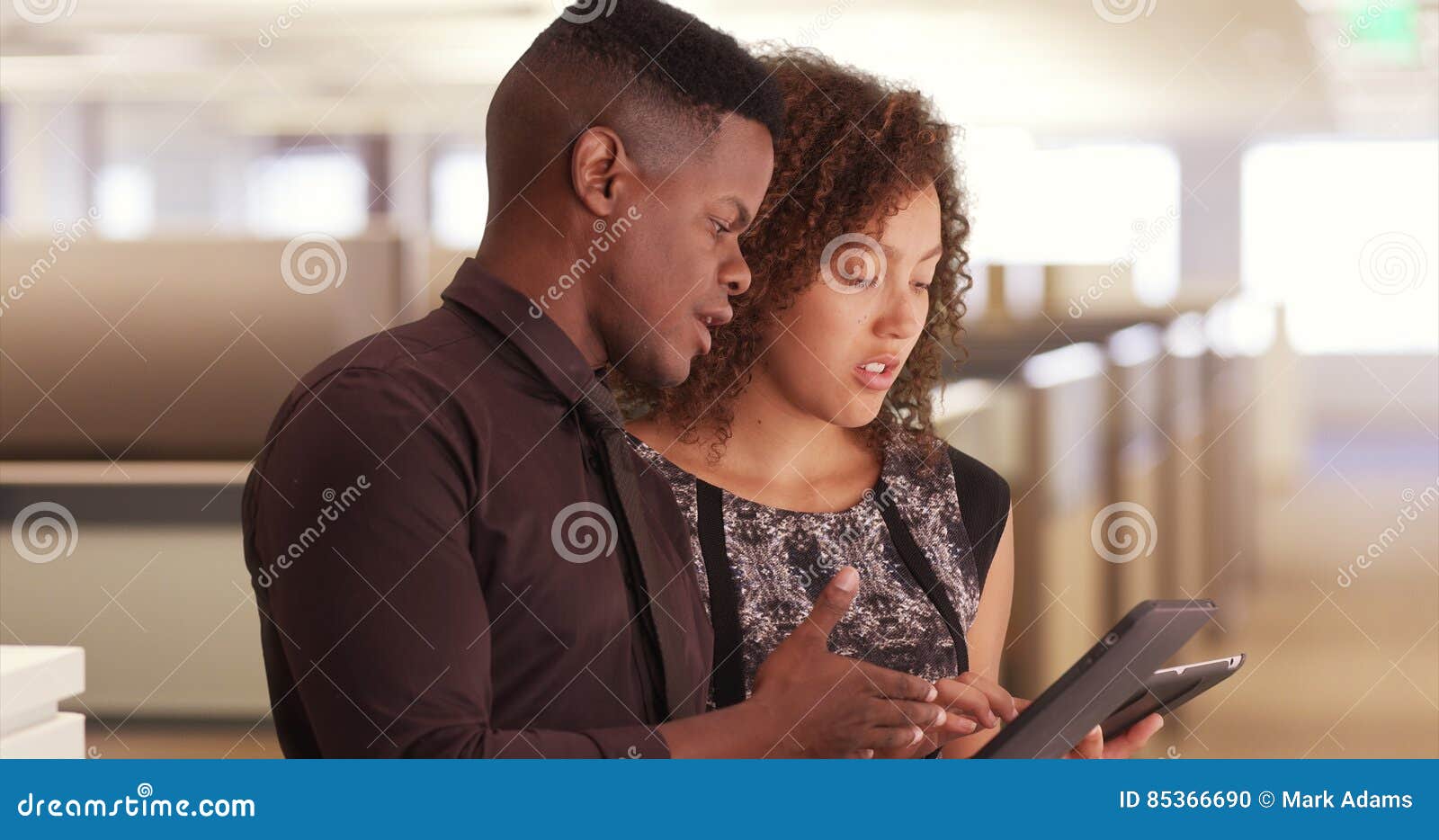 Two Black Office Workers Using Pads in a Modern Workplace Stock Photo ...