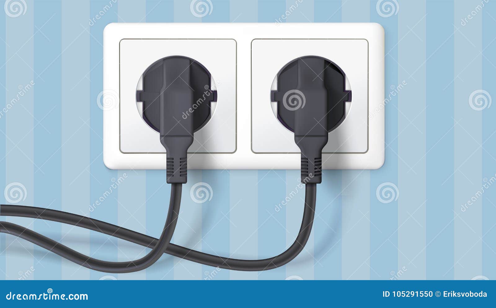 Two Black Plug Inserted in a Wall Socket on Backdrop of Wall with ...
