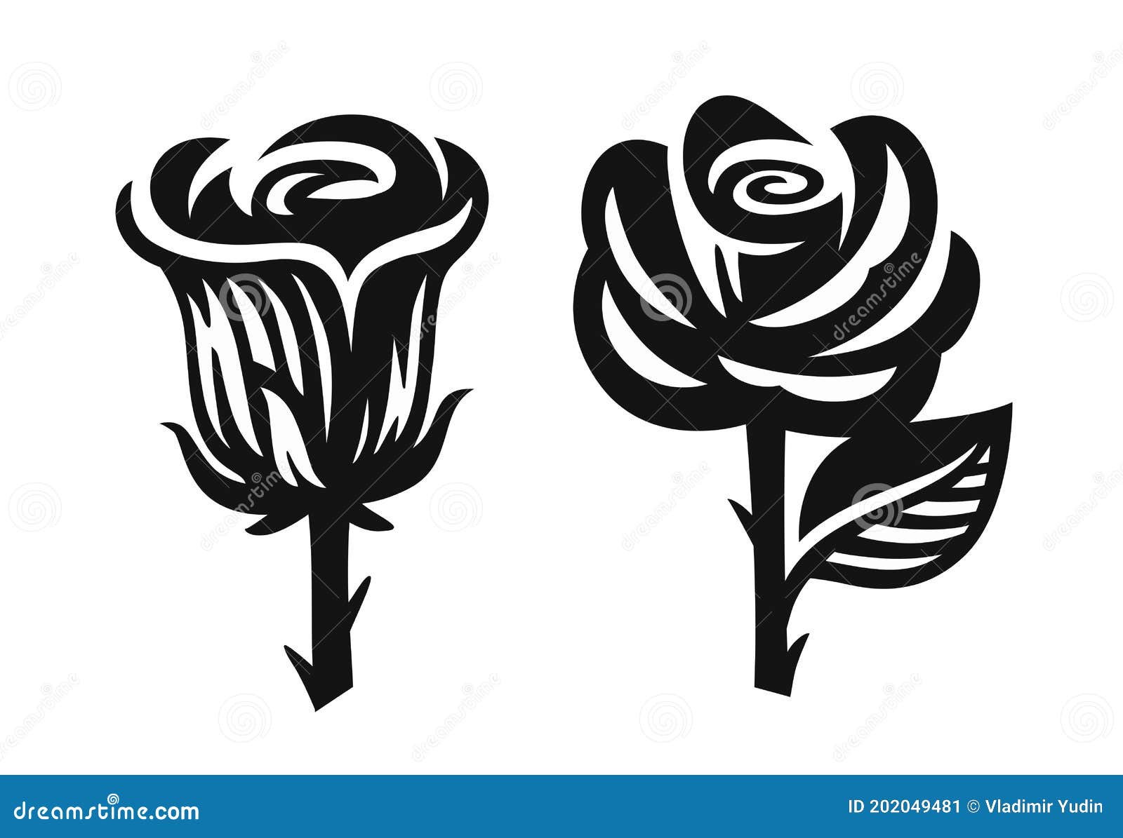 Two Black Rose Emblem on White Stock Vector - Illustration of element ...