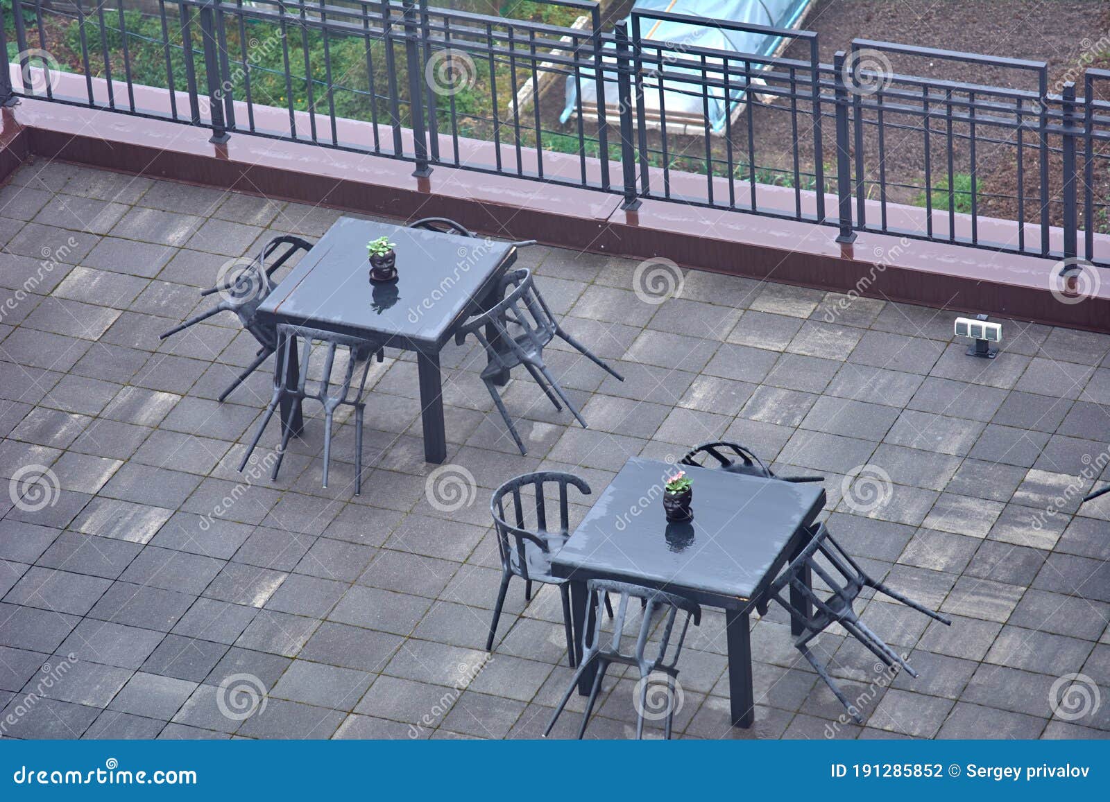 Two Black Tables in a Cafe. View from Above Stock Photo - Image of ...