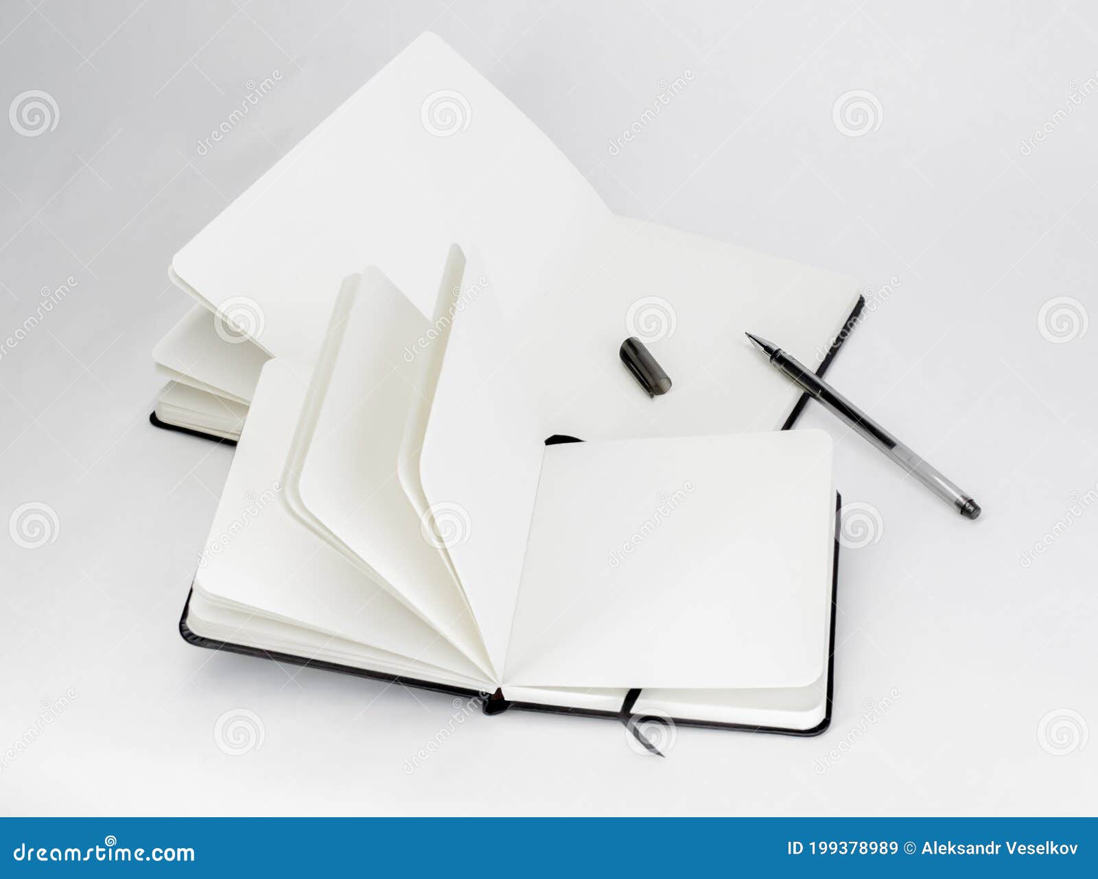 Two Black Unfold Open Notebook with Blank White Pages. Large and Small ...