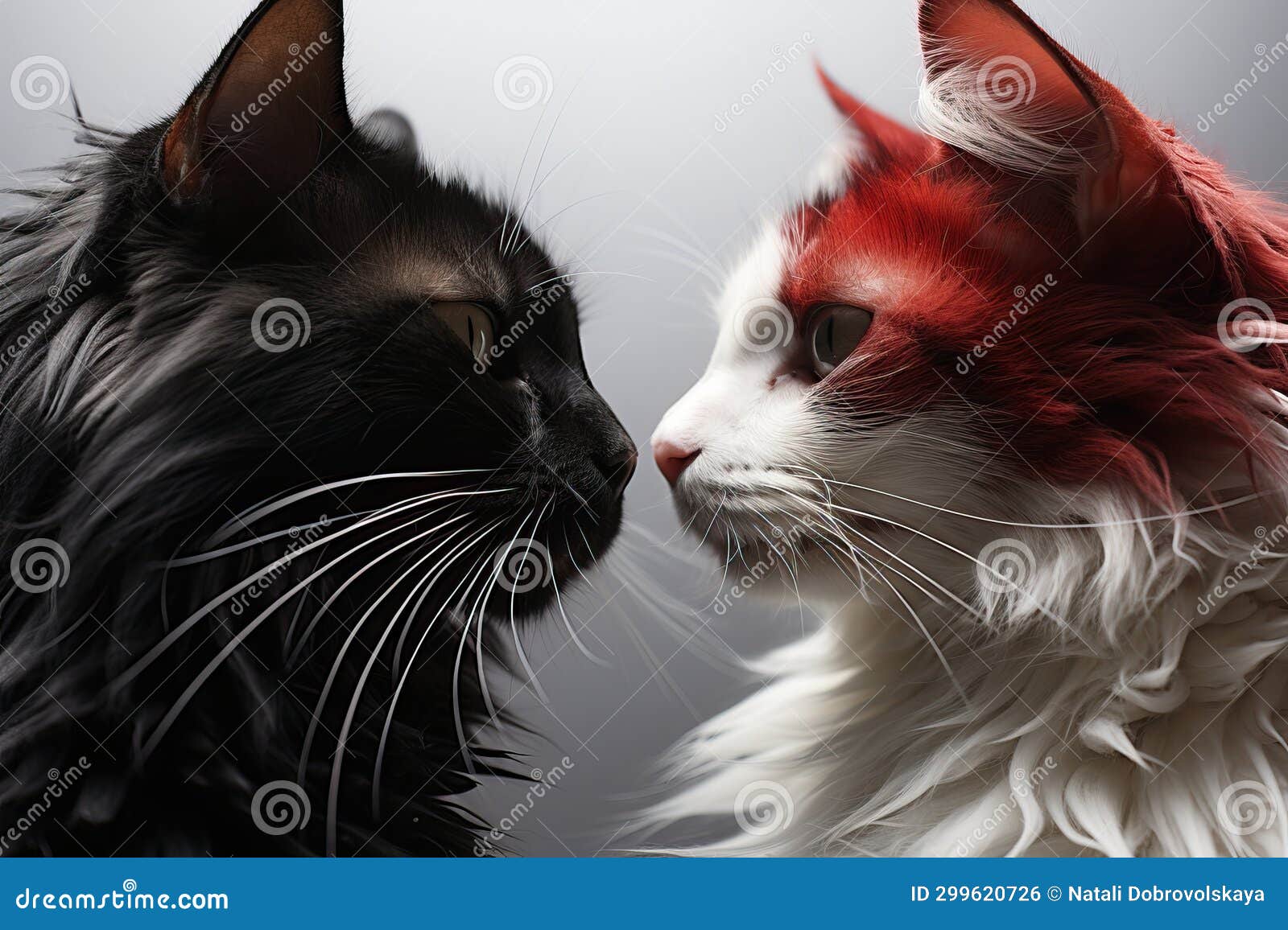 Two Black and White Cats Face To Face Stock Photo - Image of staring ...