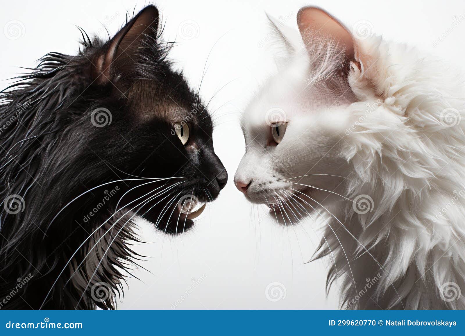 Two Black and White Cats Face To Face Stock Photo - Image of hissing ...