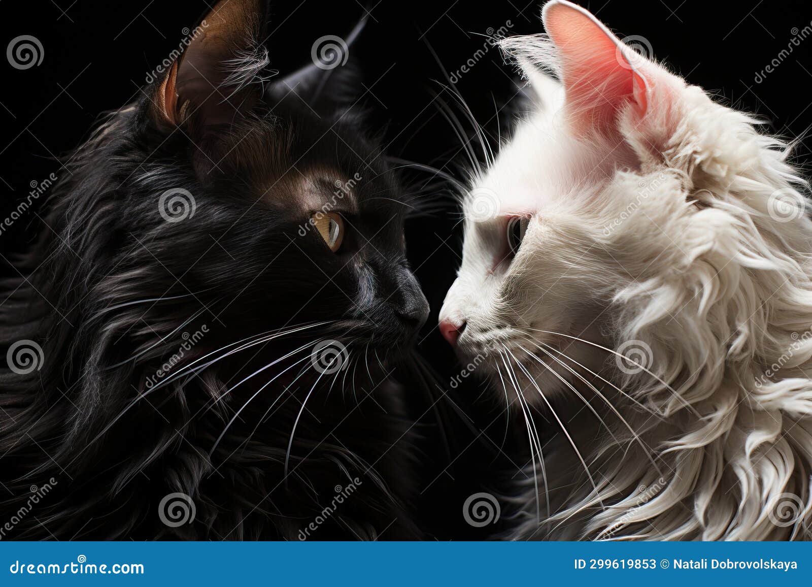 Two Black and White Cats Face To Face Stock Image - Image of frowning ...