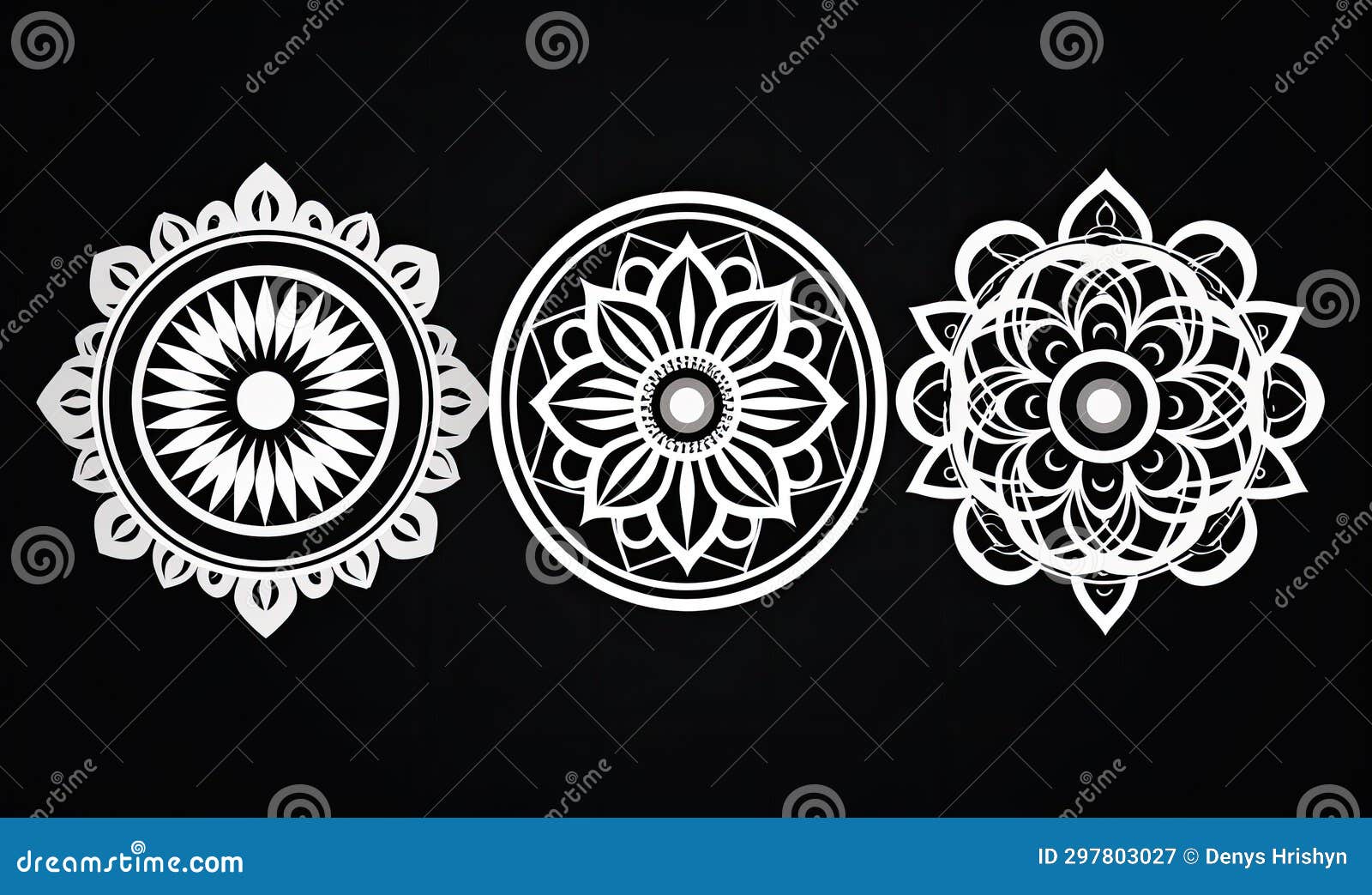 Two Black and White Circular Designs on a White Background Stock ...