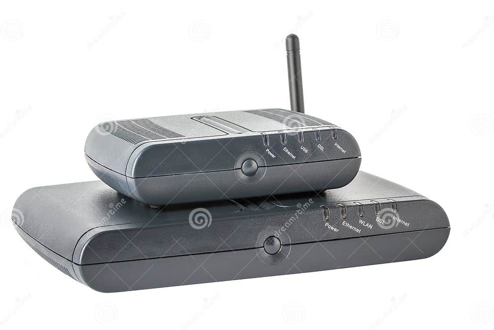 Two Blacks Routers on White Background Stock Photo - Image of broadband ...