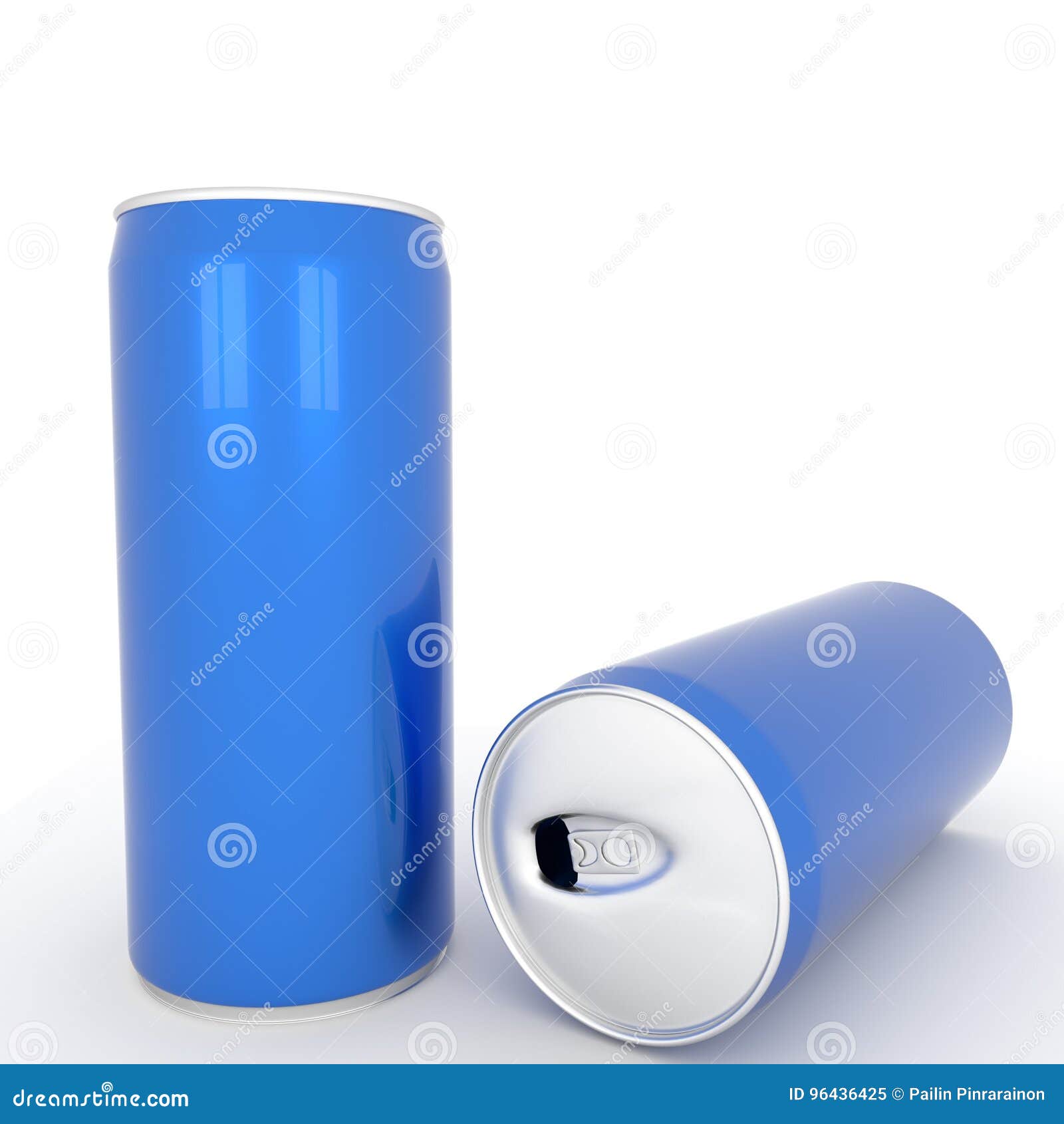 Two Blank Aluminum Blue Cans on Isolated White in 3D Rendering Stock ...