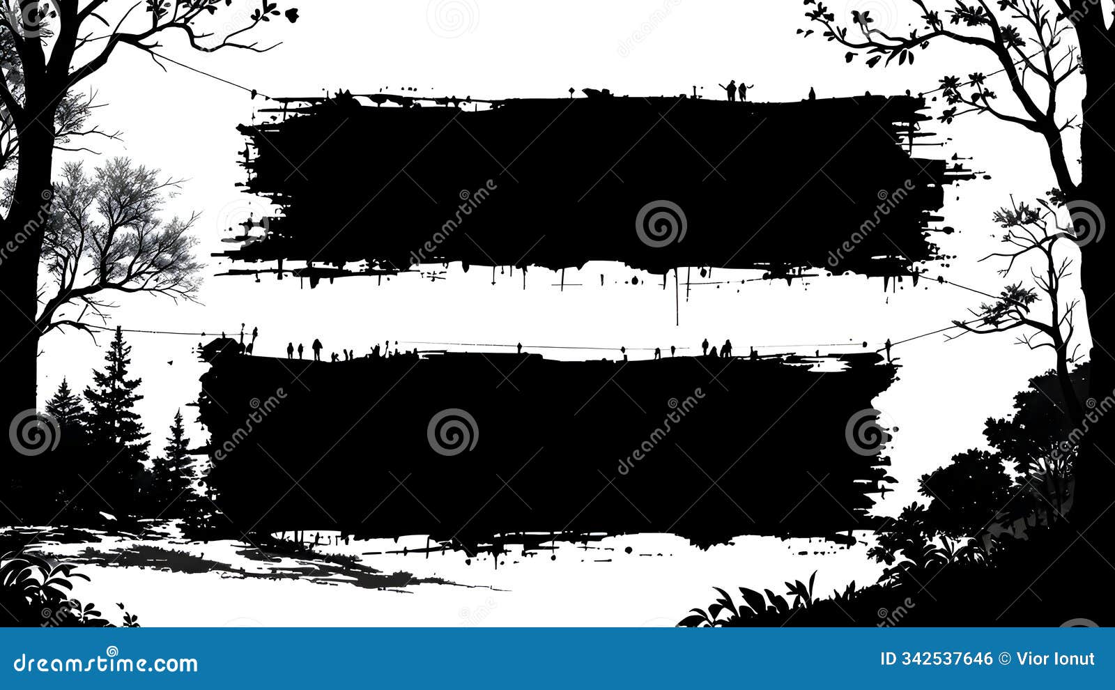 Two Blank Banners between Trees on White Background Stock Illustration ...