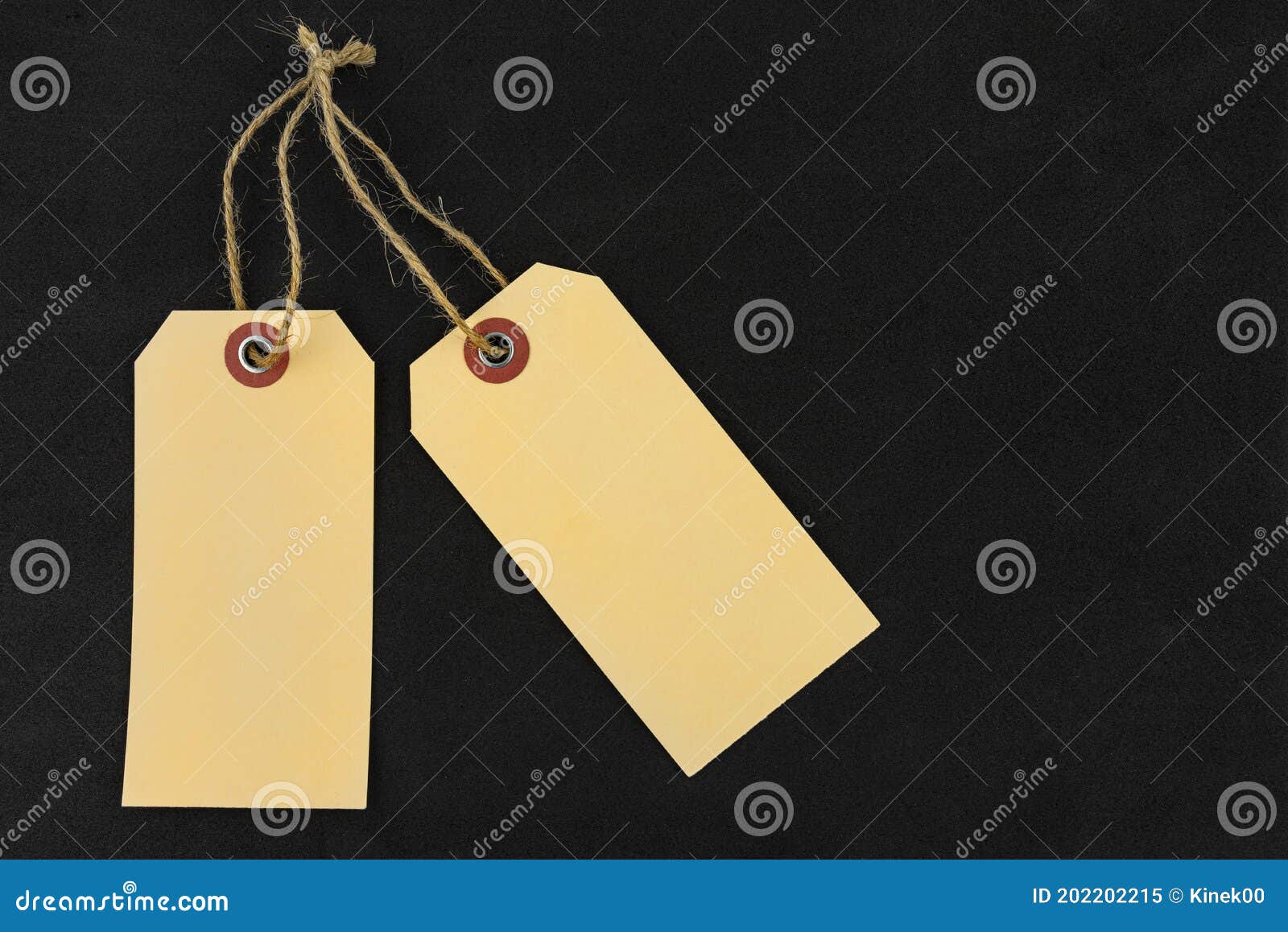 Two Blank Brown Gift Tags with a String Lying on a Black Background ...
