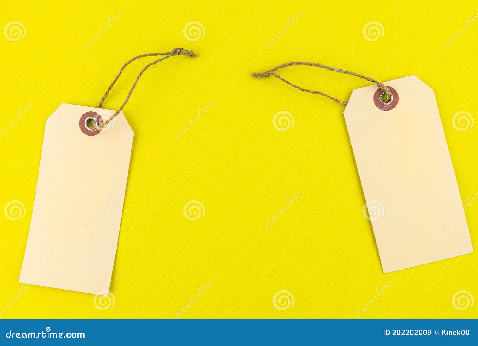 Two Blank Brown Gift Tags with a String Lying on a Yellow Background ...