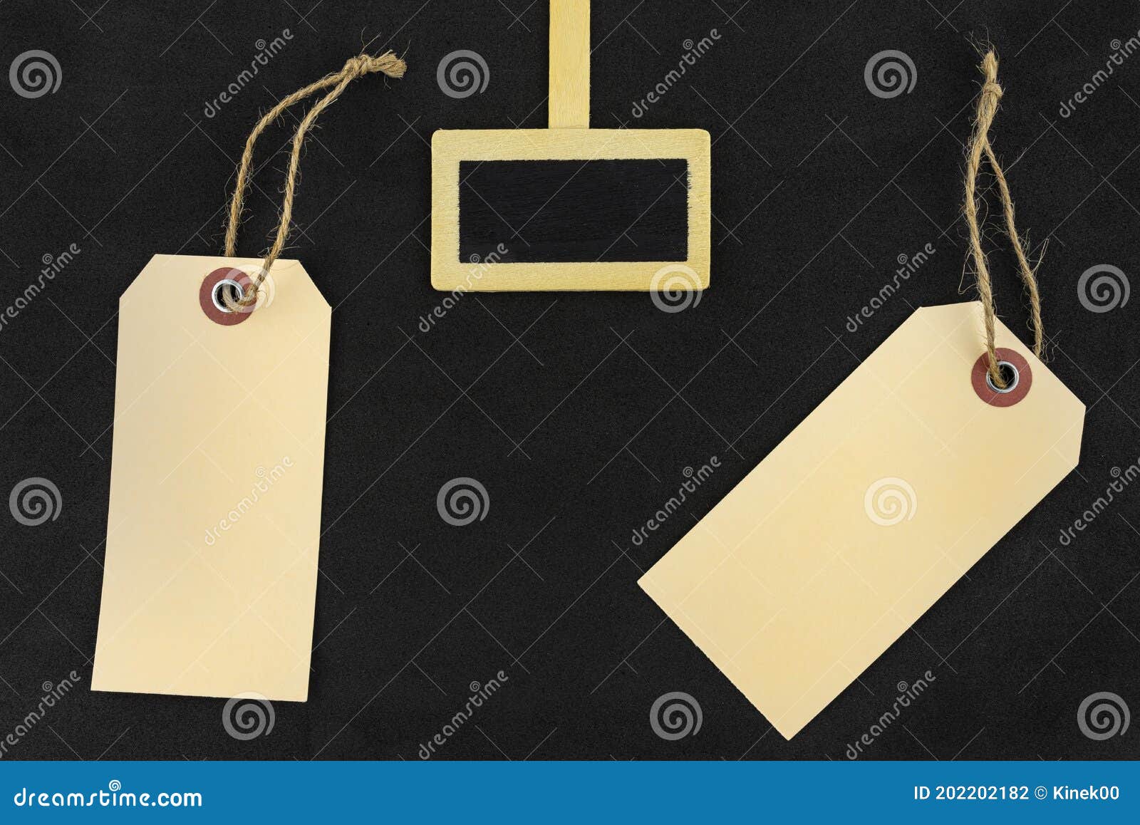 Two Blank Brown Gift Tags with a String and a Wooden Tag on the Top ...