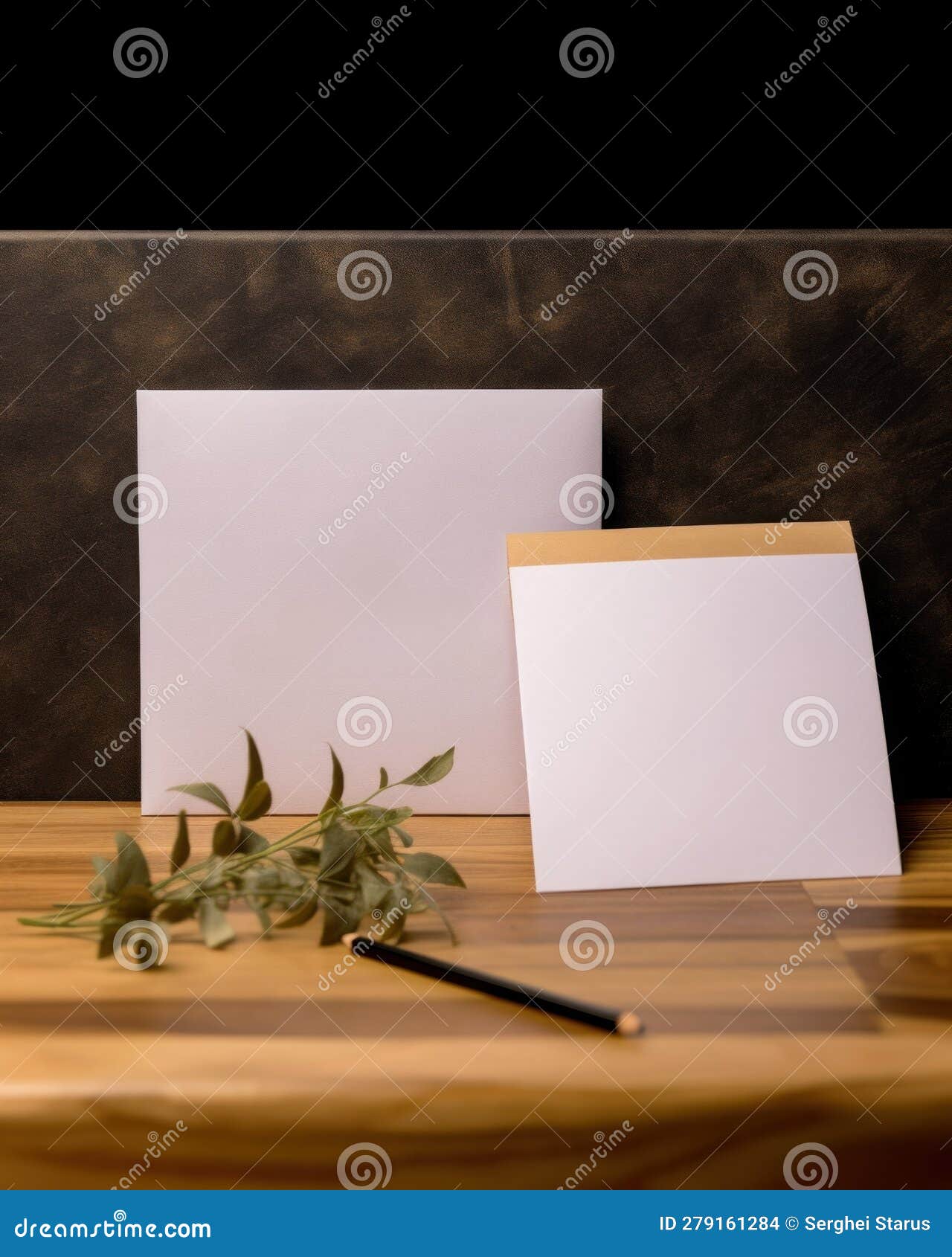 Two Blank Cards and a Pen on a Table. Generative AI Image. Mockup ...