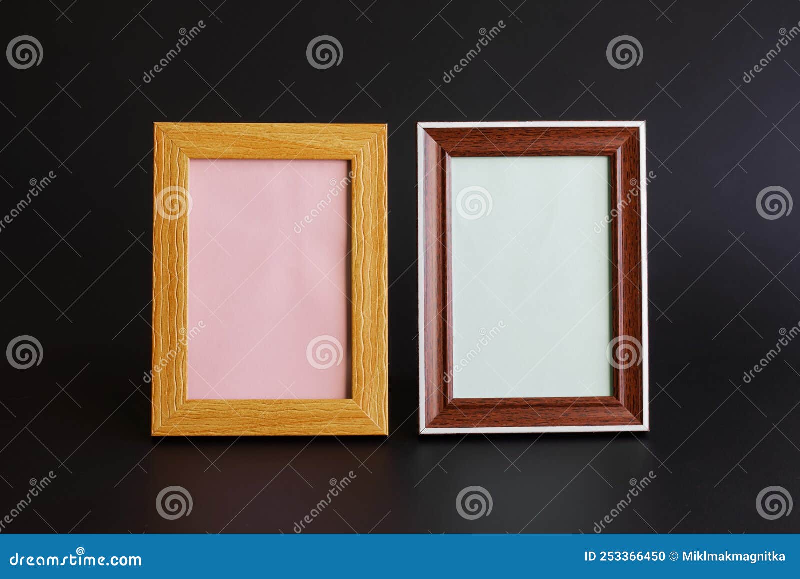 Two Blank Empty Frames for Pictures, Photos or Ads. Black Background ...