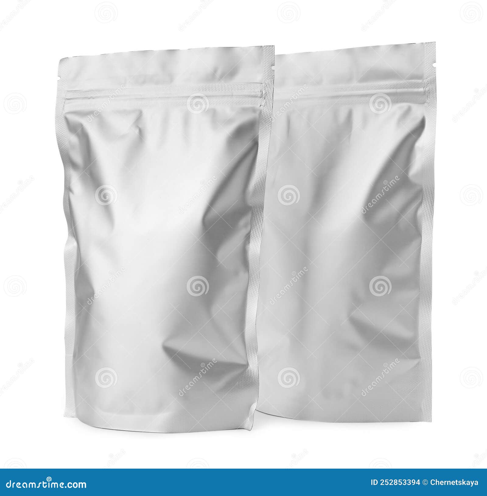 Two Blank Foil Packages Isolated on White Stock Photo - Image of ...