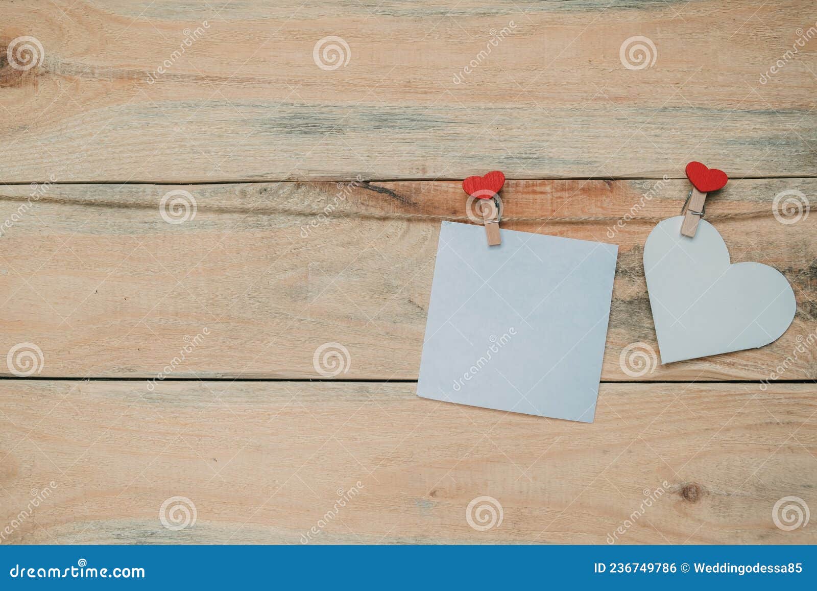 Two Blank Notes of Different Shapes Hanging on a Rope Stock Photo ...