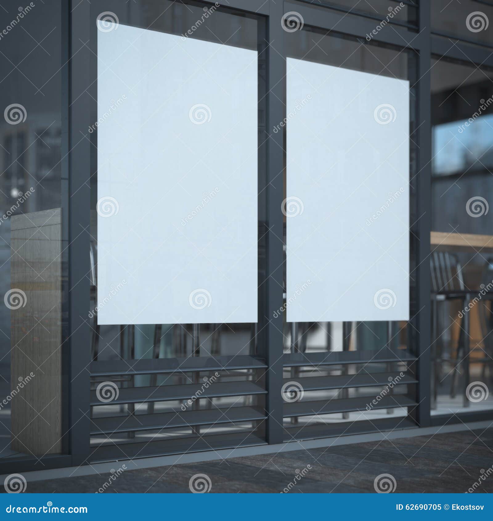 Two Blank Posters on the Cafe Window Stock Image - Image of ...