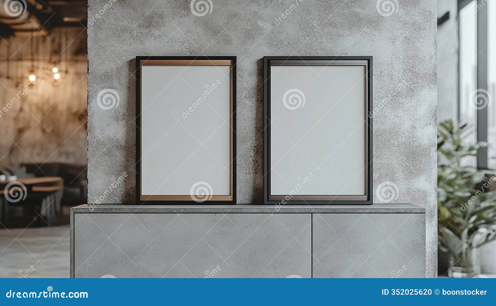 Two Blank Vertical Picture Frames on Concrete Wall in Modern Industrial ...
