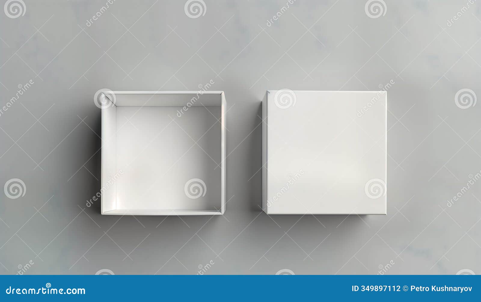Two Blank White Rectangular Boxes Shown Open on Gray Surface. Top View ...