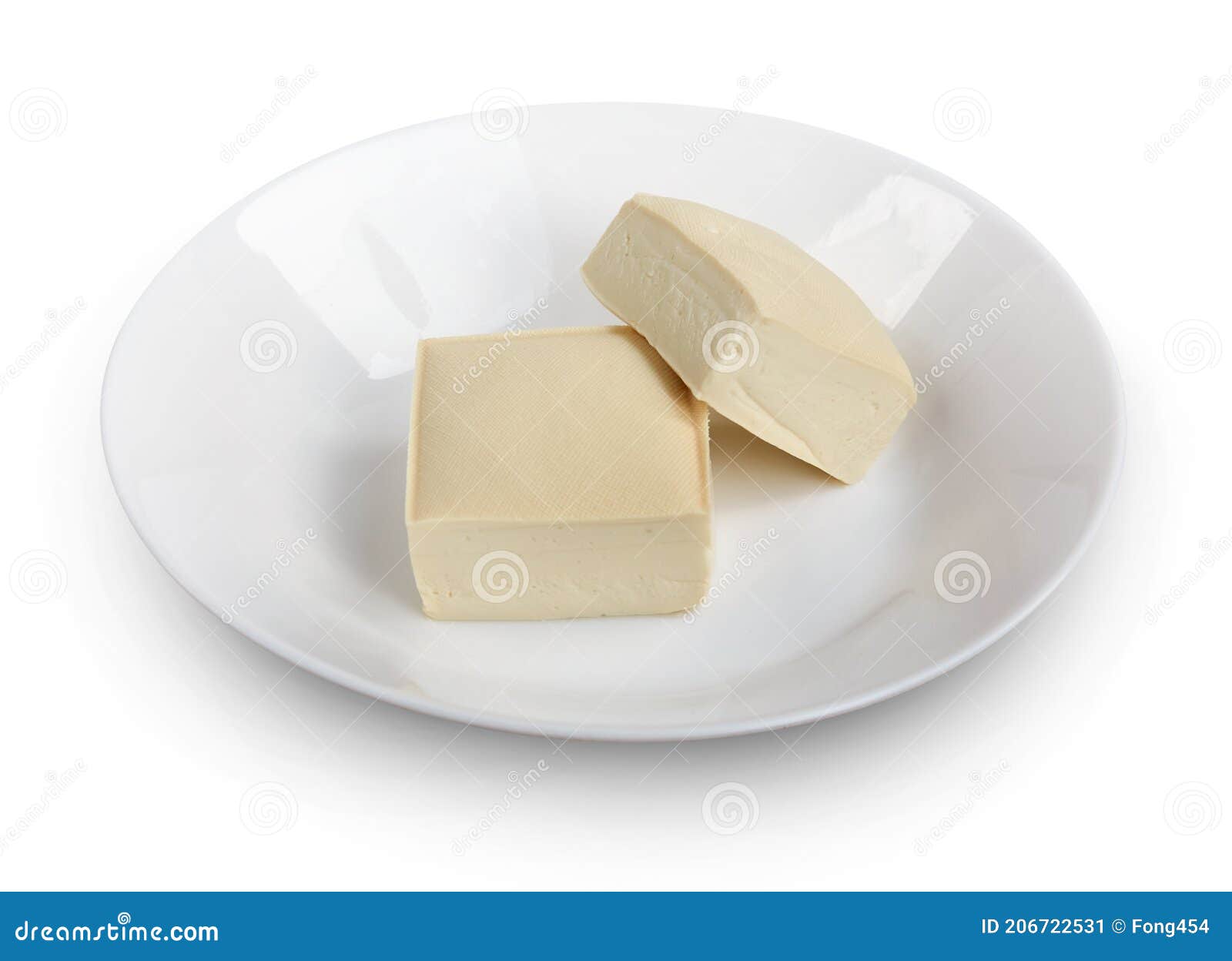 Two Blocks of White Tofu with Plate Isolated on White Stock Image ...