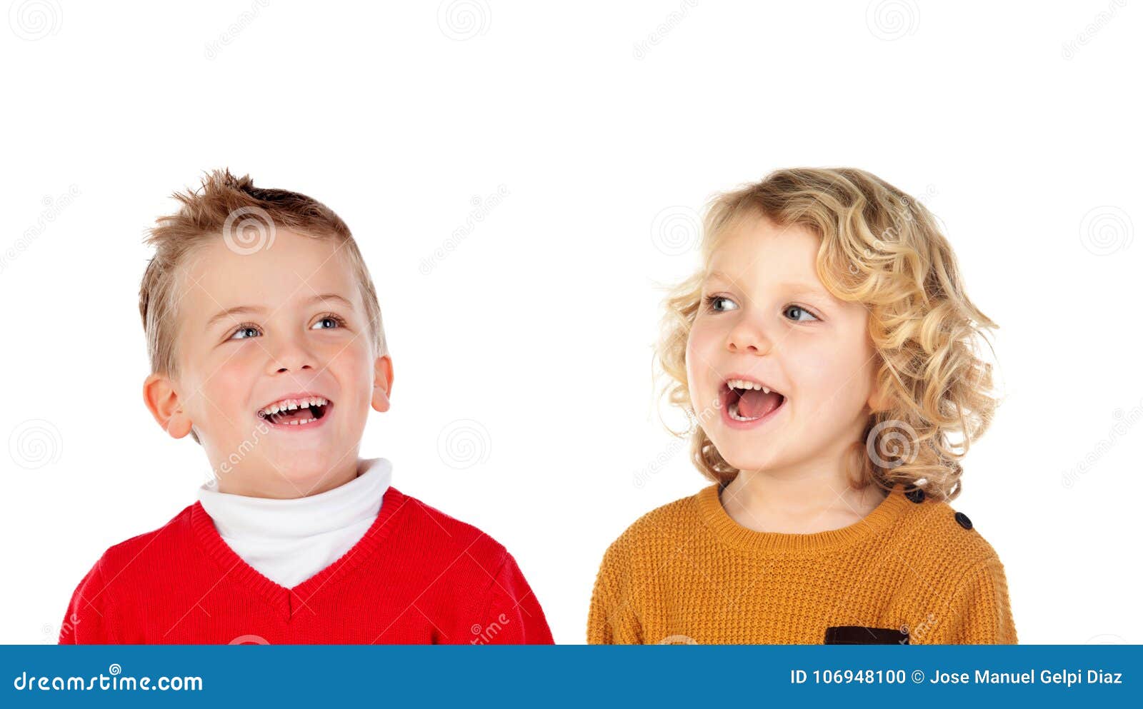 Two Blond Children Laughing Stock Photo - Image of horizontal, imagine ...