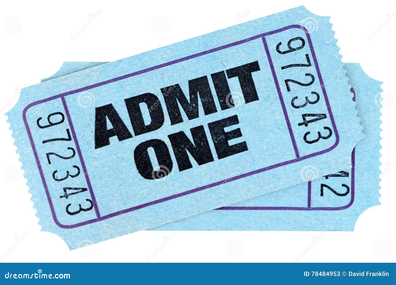 Two Blue Admit One Movie Tickets Isolated on White Background. Stock ...