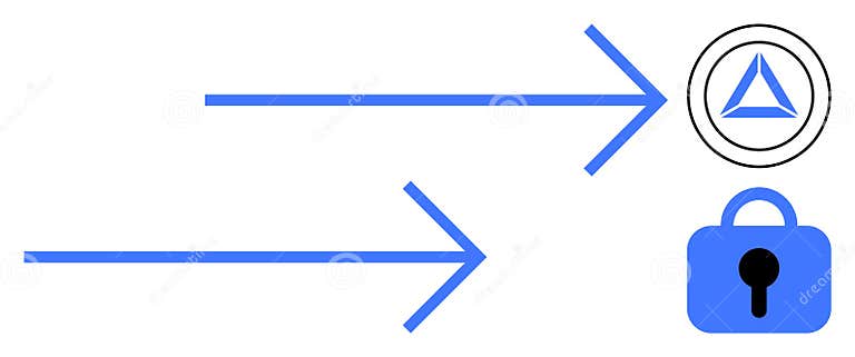 Two Blue Arrows Pointing Toward a Symbol and a Lock Stock Illustration ...