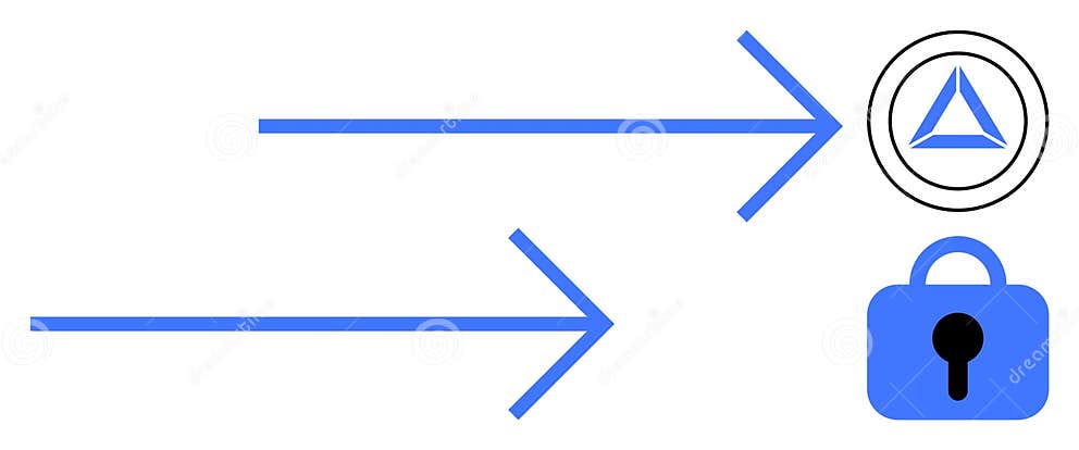 Two Blue Arrows Pointing Toward a Symbol and a Lock Stock Illustration ...