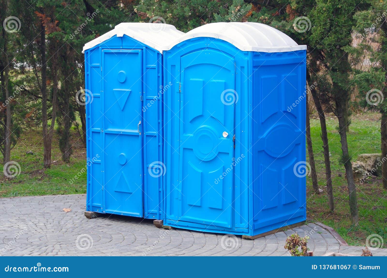 Two blue biotoilet stock image. Image of clean, plastic - 137681067