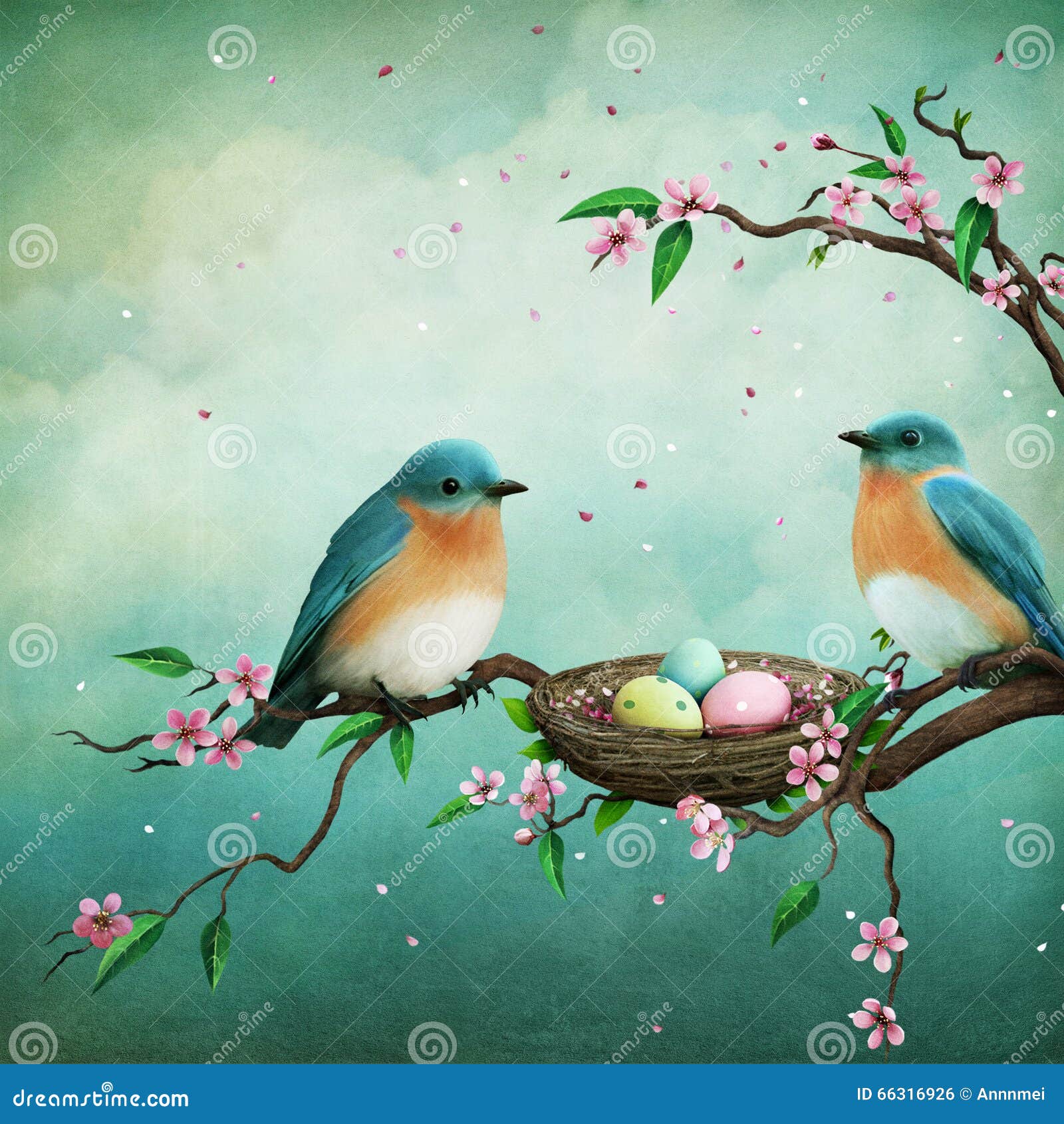 Two blue birds stock illustration. Illustration of easter - 66316926