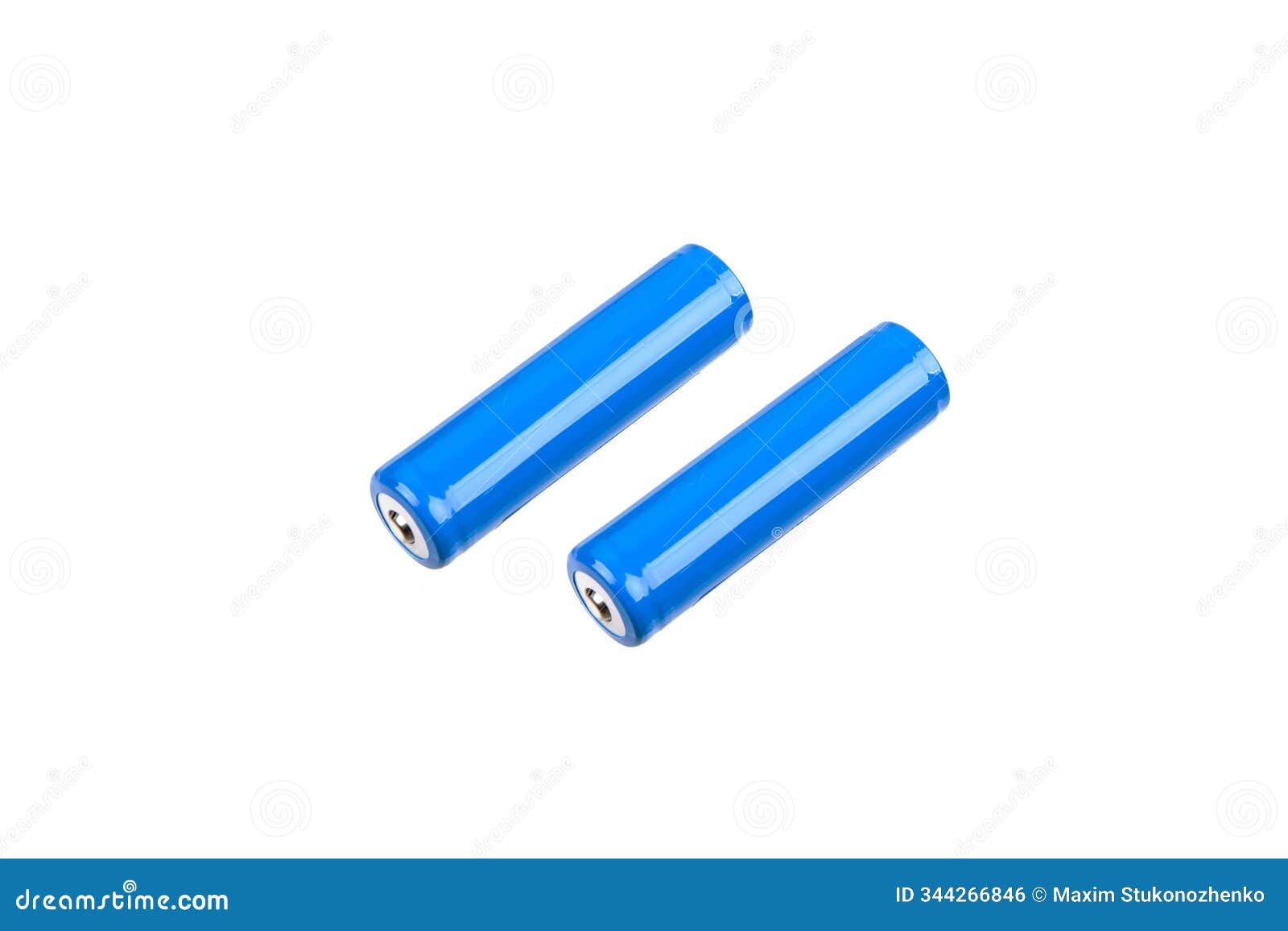 Two Blue Cylindrical Batteries on a White Background, Representing ...
