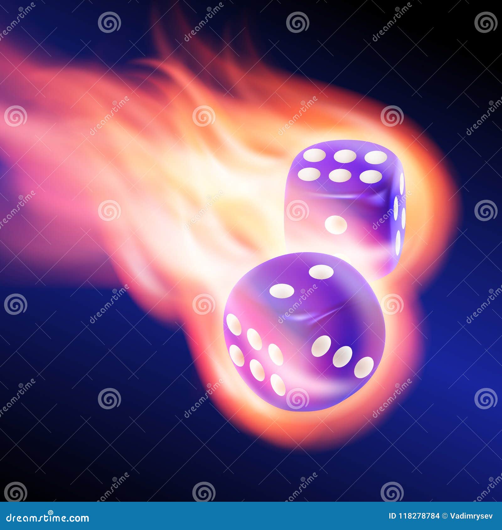 Two blue dices in fire stock vector. Illustration of dice - 118278784