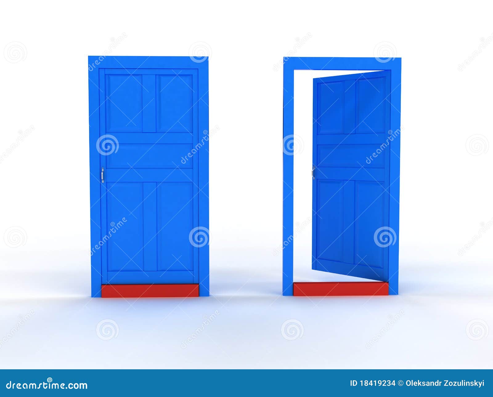 Two Blue Doors Open and Closed the Door â„–1 Stock Illustration ...