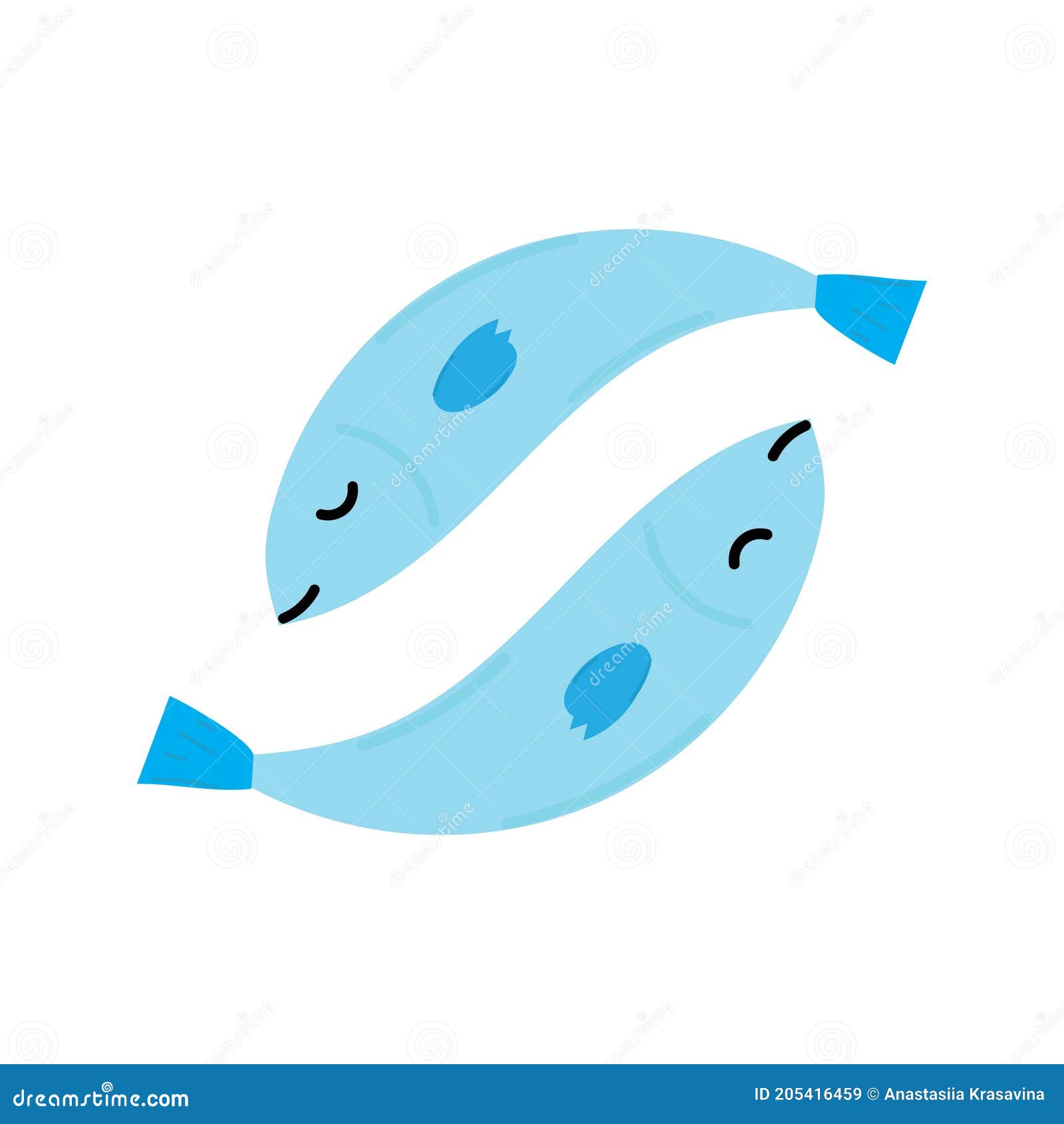 Two Blue Fish with Dark Blue Tails. Hand Drawn Flat Vector Illustration ...