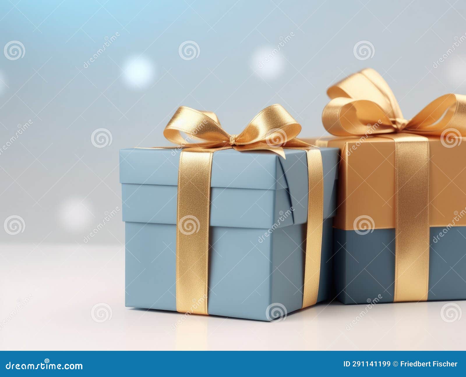 Two Blue and Gold Gift Boxes with Gold Ribbons. Stock Image - Image of ...