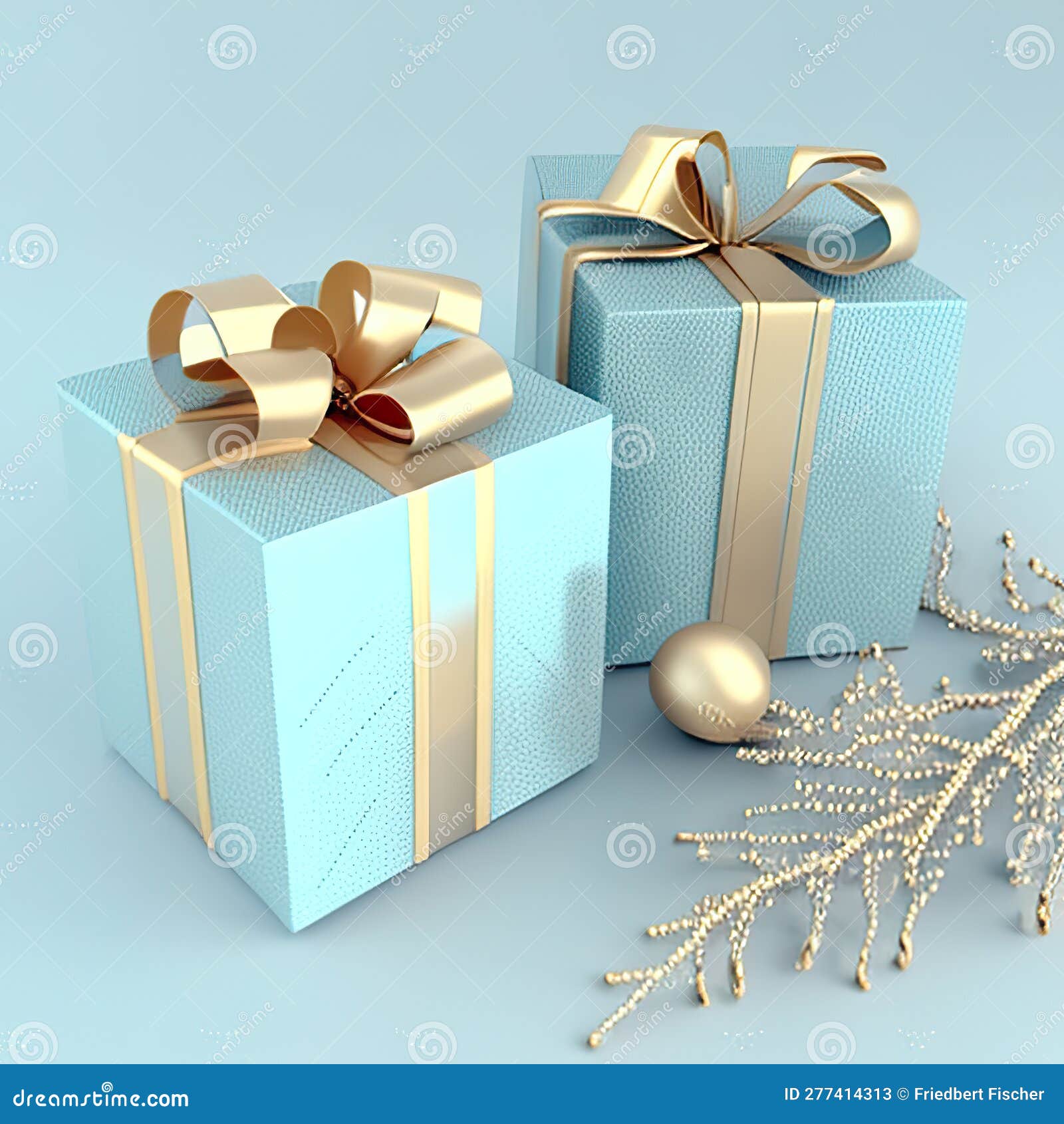 Two Blue and Gold Gift Boxes with Gold Ribbons. Generative AI Stock ...