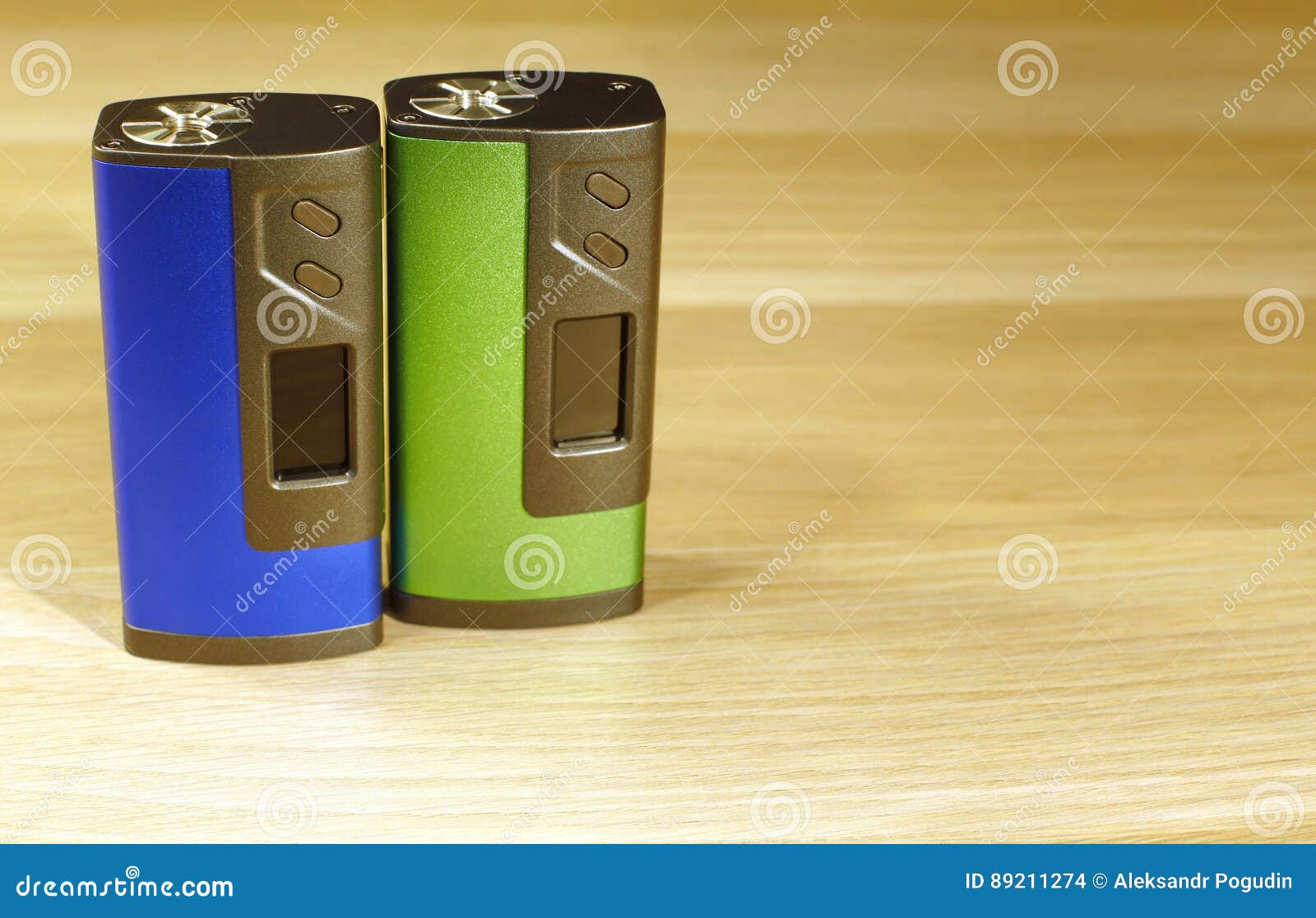 Two Blue and Green Boxmod Devices for Vaping Electronic Cigarette on ...